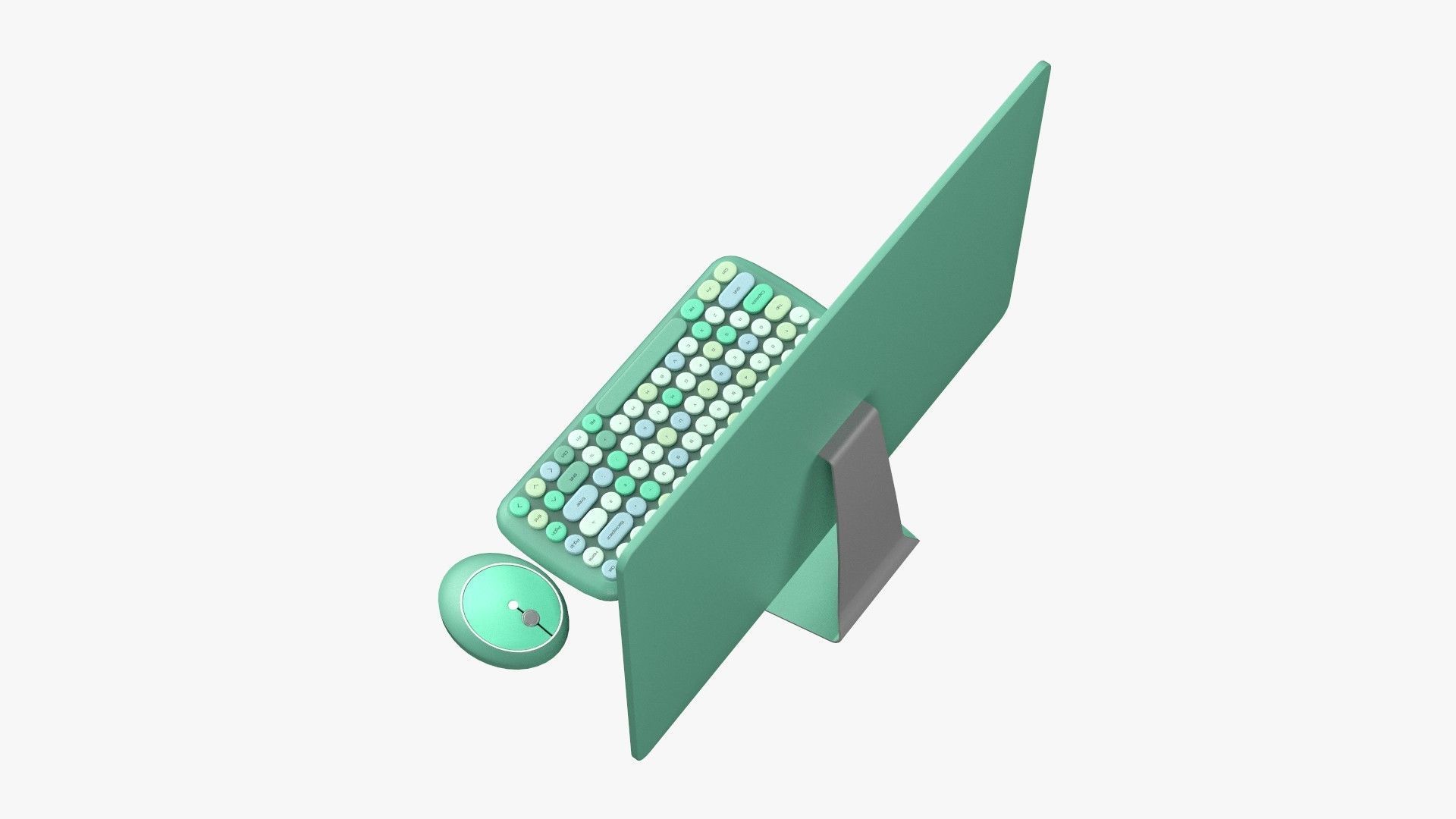Sweet Pc Set Monitor Keyboard Mouse River Green Version 3D model | CGTrader