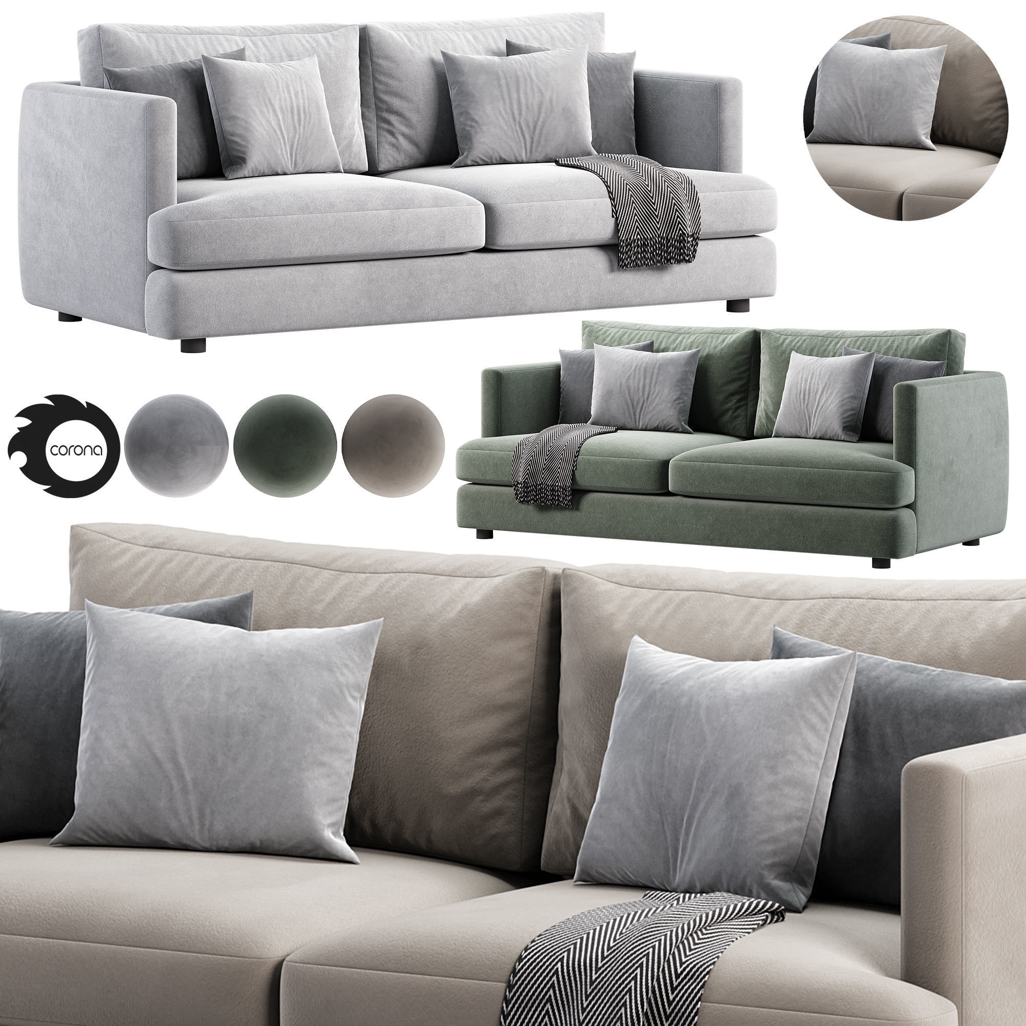 Ibiza sofa bed in dark grey 3D model | CGTrader