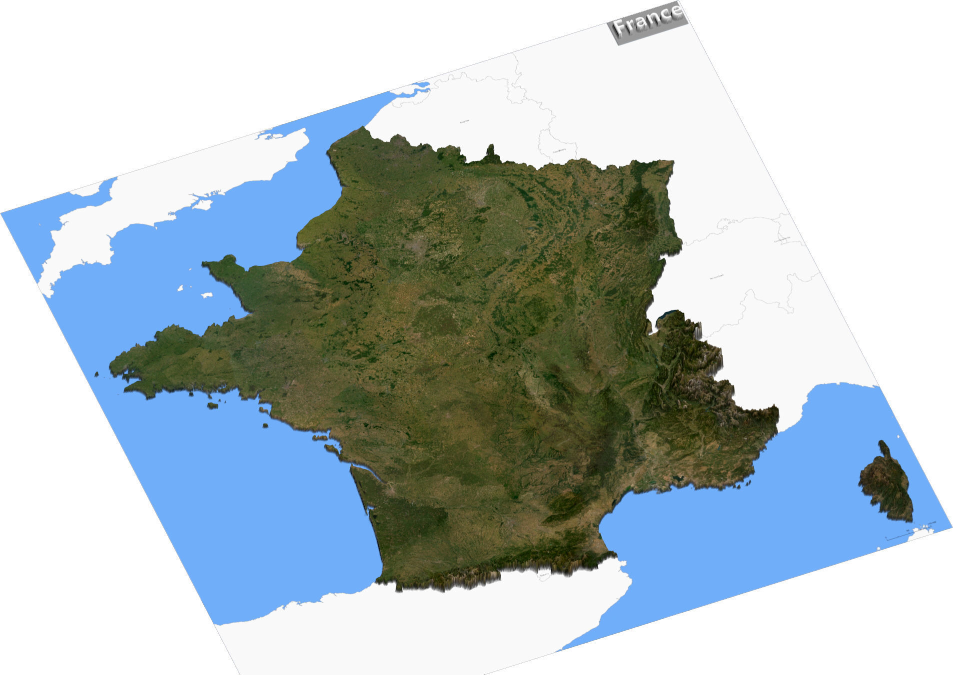 France map Terrain Topography Elevation DEM Geography Landscape 3D ...
