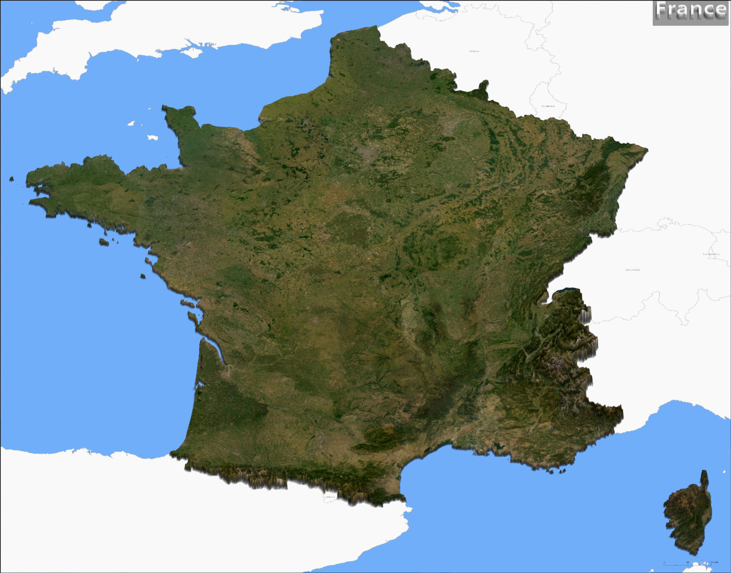 France map Terrain Topography Elevation DEM Geography Landscape 3D ...