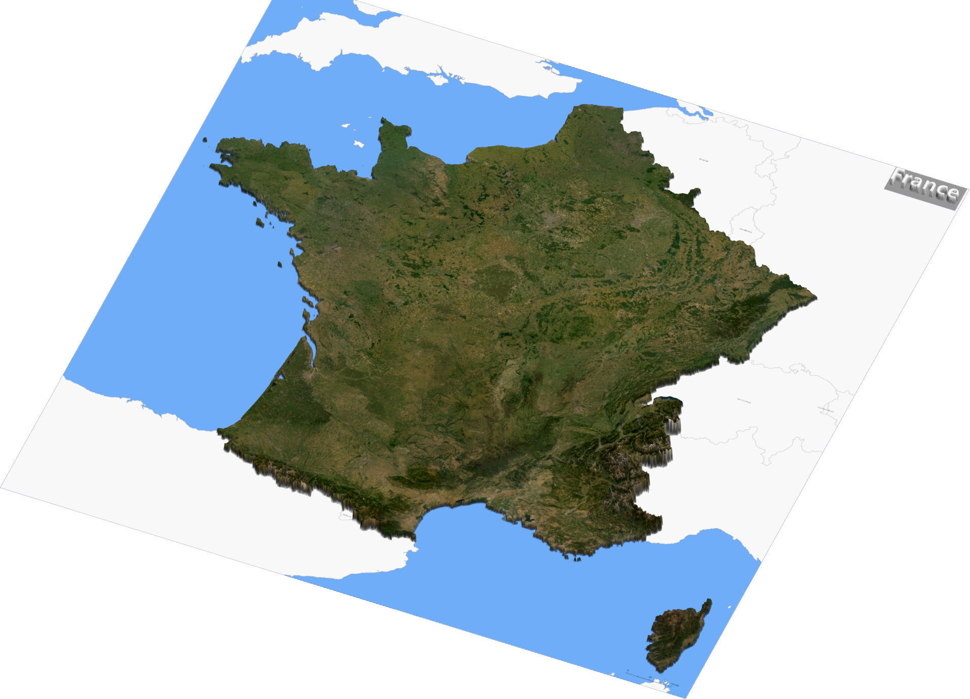 France map Terrain Topography Elevation DEM Geography Landscape 3D ...