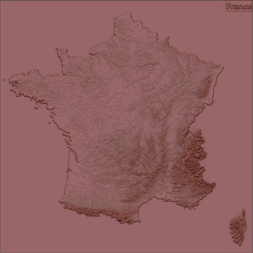 France map Terrain Topography Elevation DEM Geography Landscape 3D ...