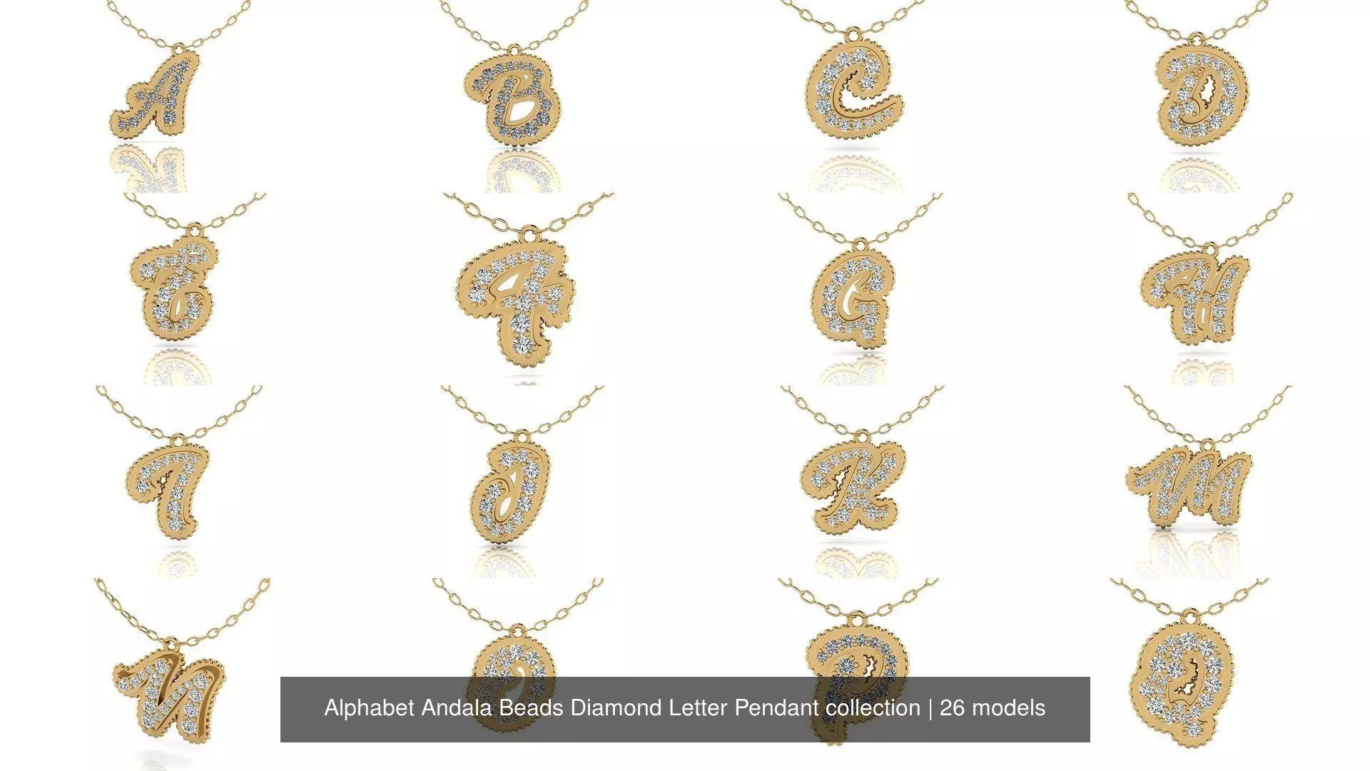 Alphabet Andala Beads Diamond Letter Pendant collection 3D Model Pack ...