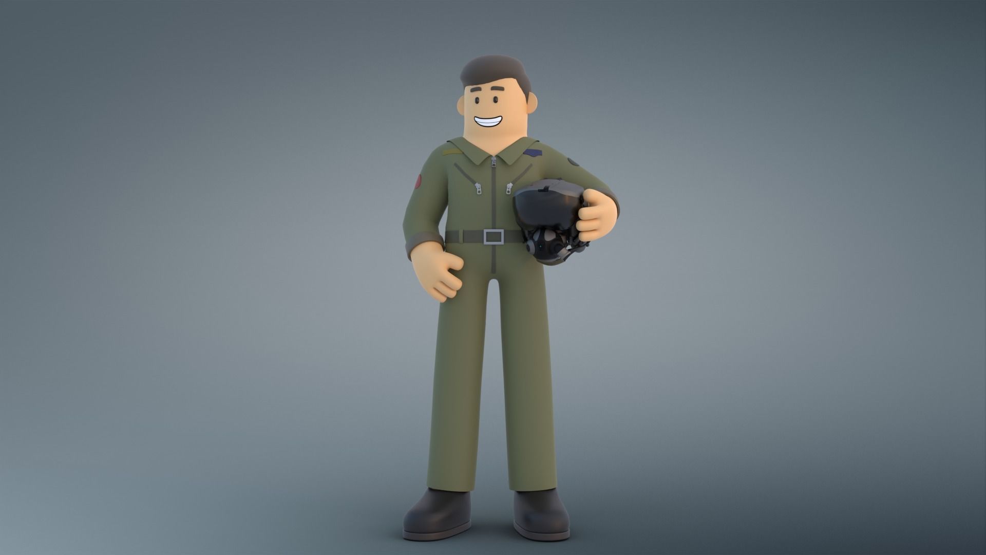 Minimal AirForce Pilot Cartoon Character 3D model rigged | CGTrader