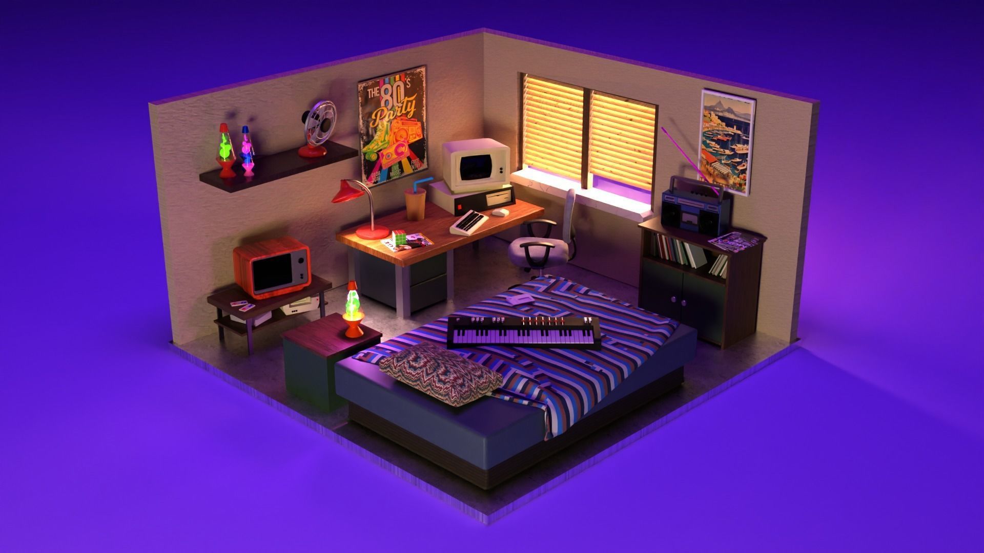 3D model Low-Poly 90s Retro Game Room VR / AR / low-poly | CGTrader