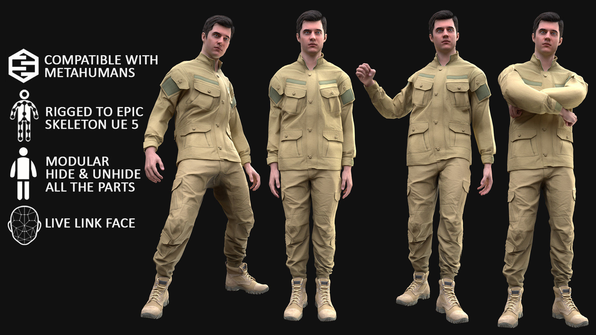 3D model Man - Military Uniform 2 - Modular - Rigged VR / AR / low-poly ...