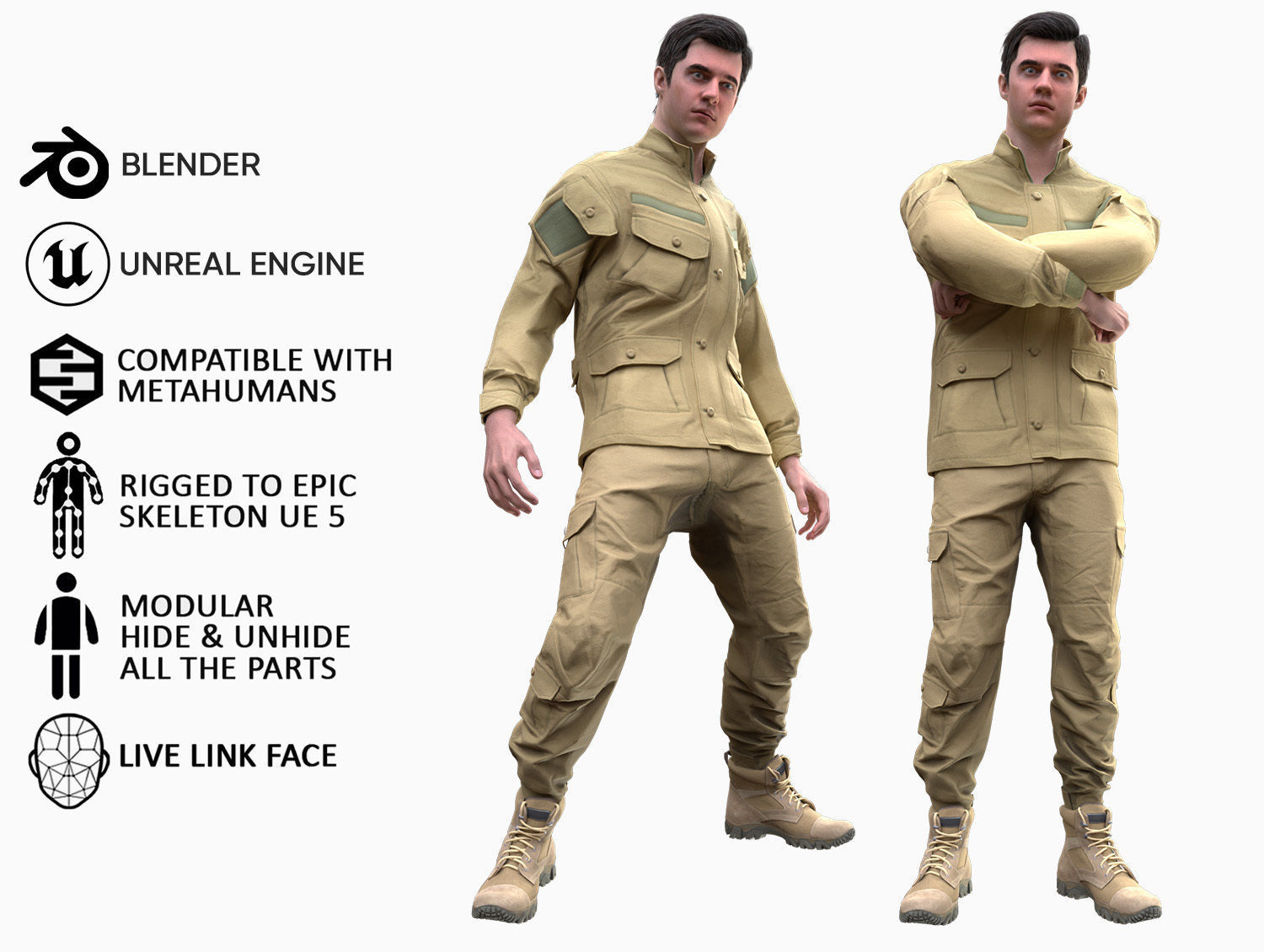 3D model Man - Military Uniform 2 - Modular - Rigged VR / AR / low-poly ...
