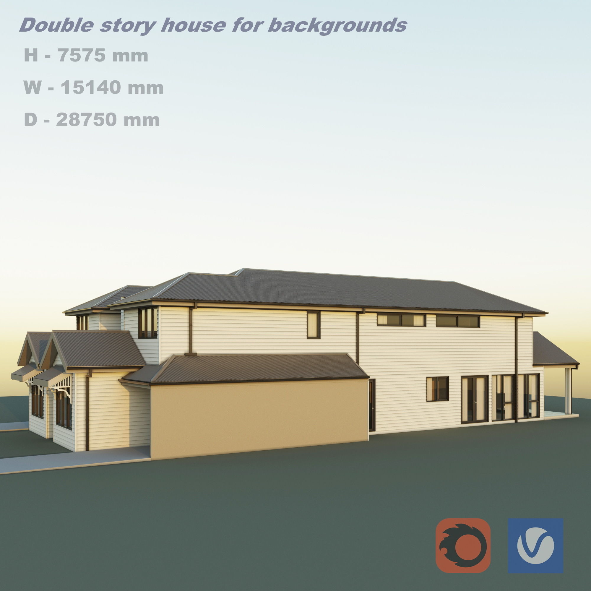 Double story house for backgrounds-no textures 3D model | CGTrader
