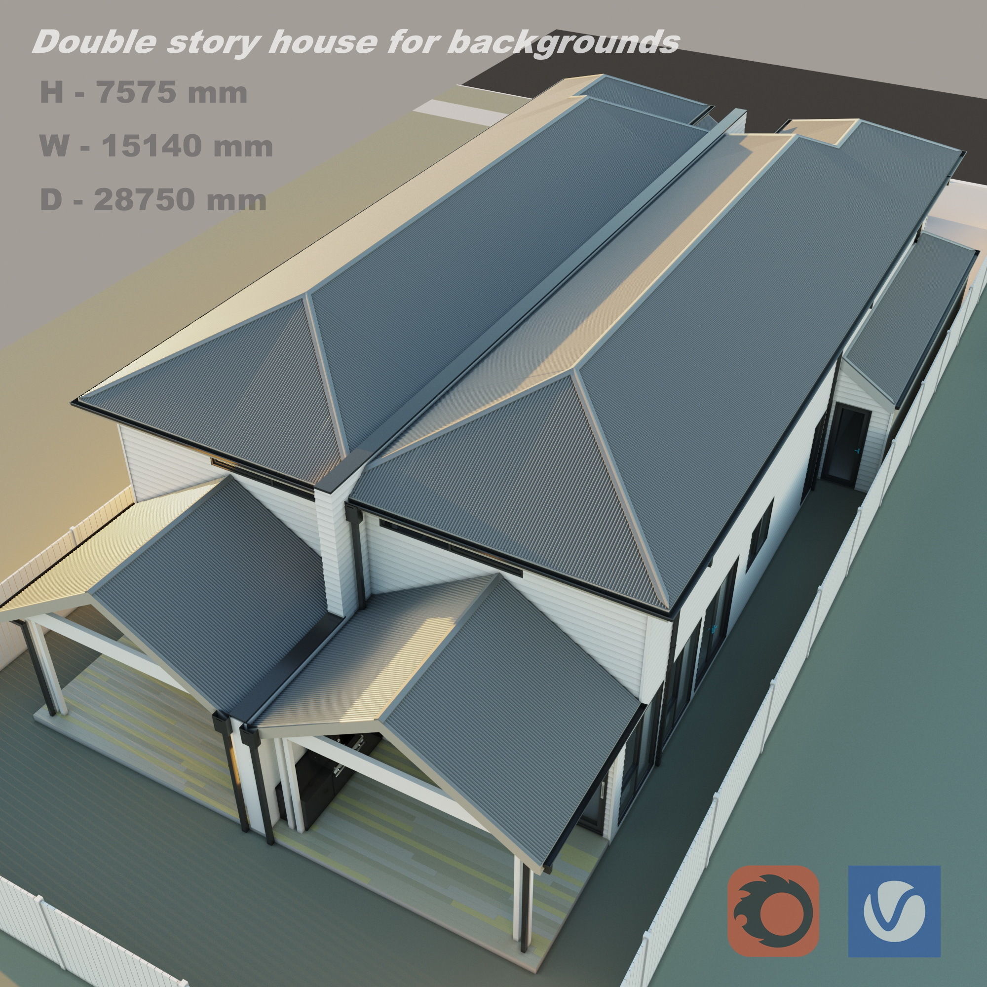 Double story house for backgrounds-no textures 3D model | CGTrader