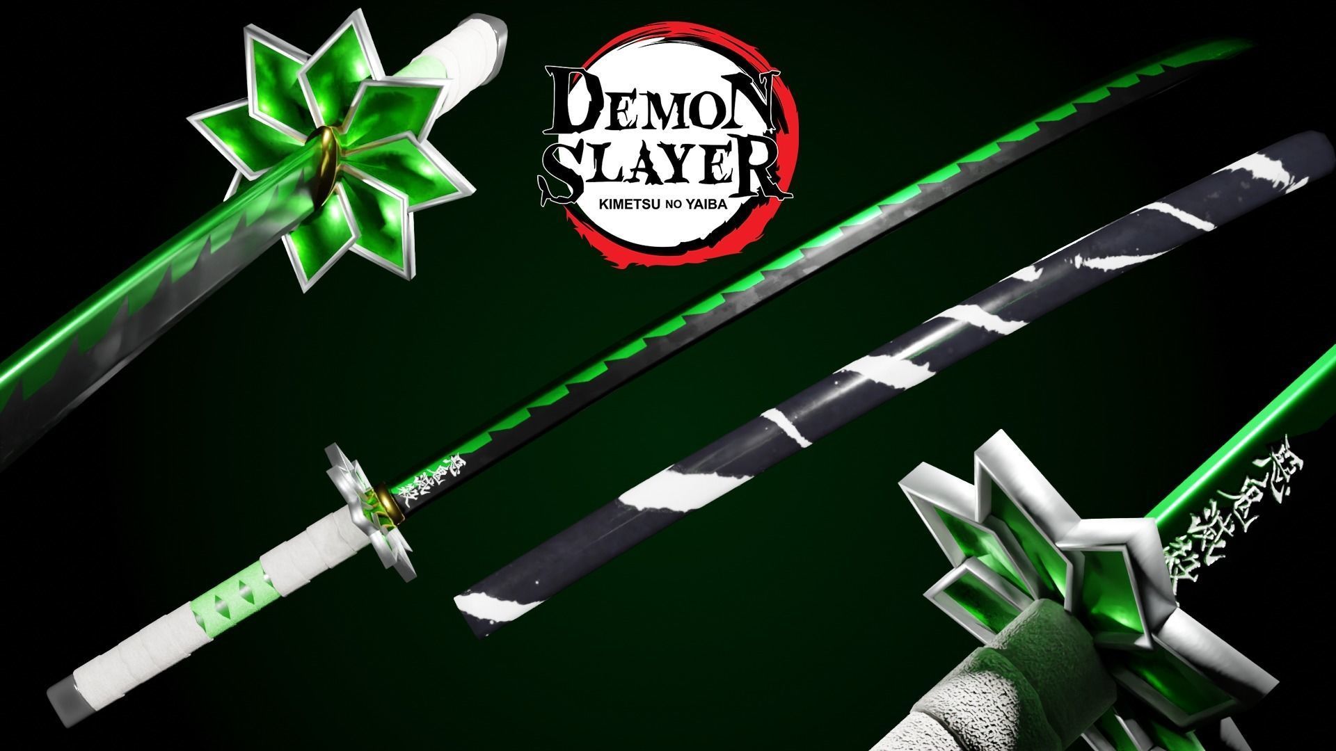 3D model Demon Slayer Sanemi Shinazugawa Green Sword VR / AR / low-poly ...