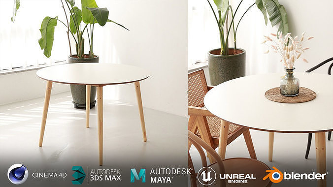 HPM melamine round white dining table 3D model | CGTrader