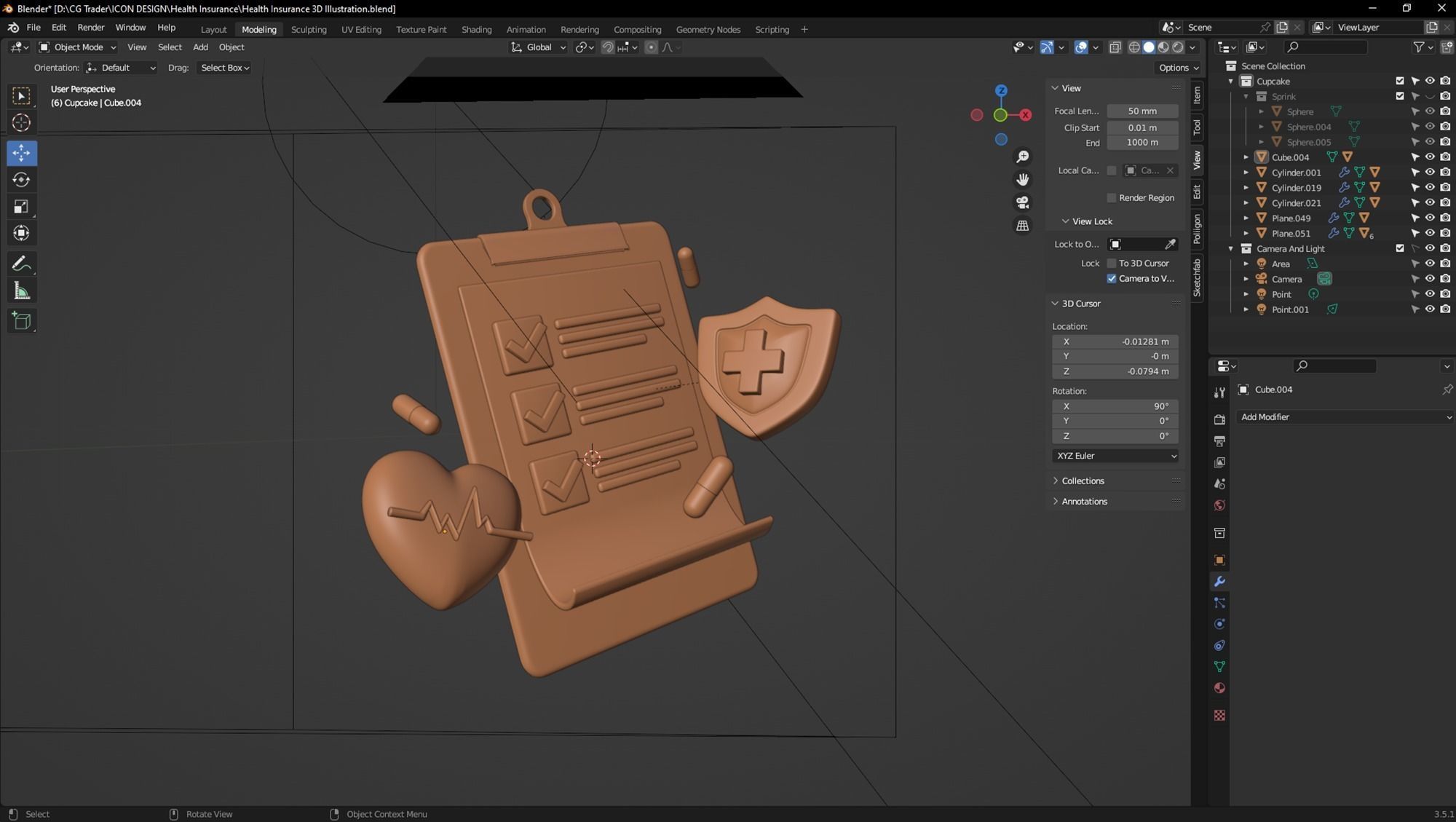 3D model Cartoon Health Insurance 3D Illustration Low Poly VR / AR ...