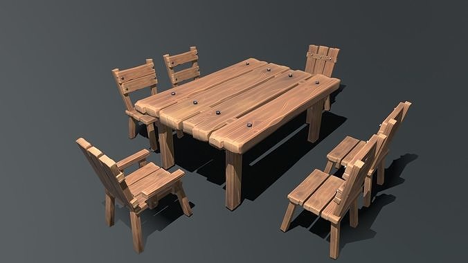 3D model Stylized Dining Table and Chairs VR / AR / low-poly | CGTrader