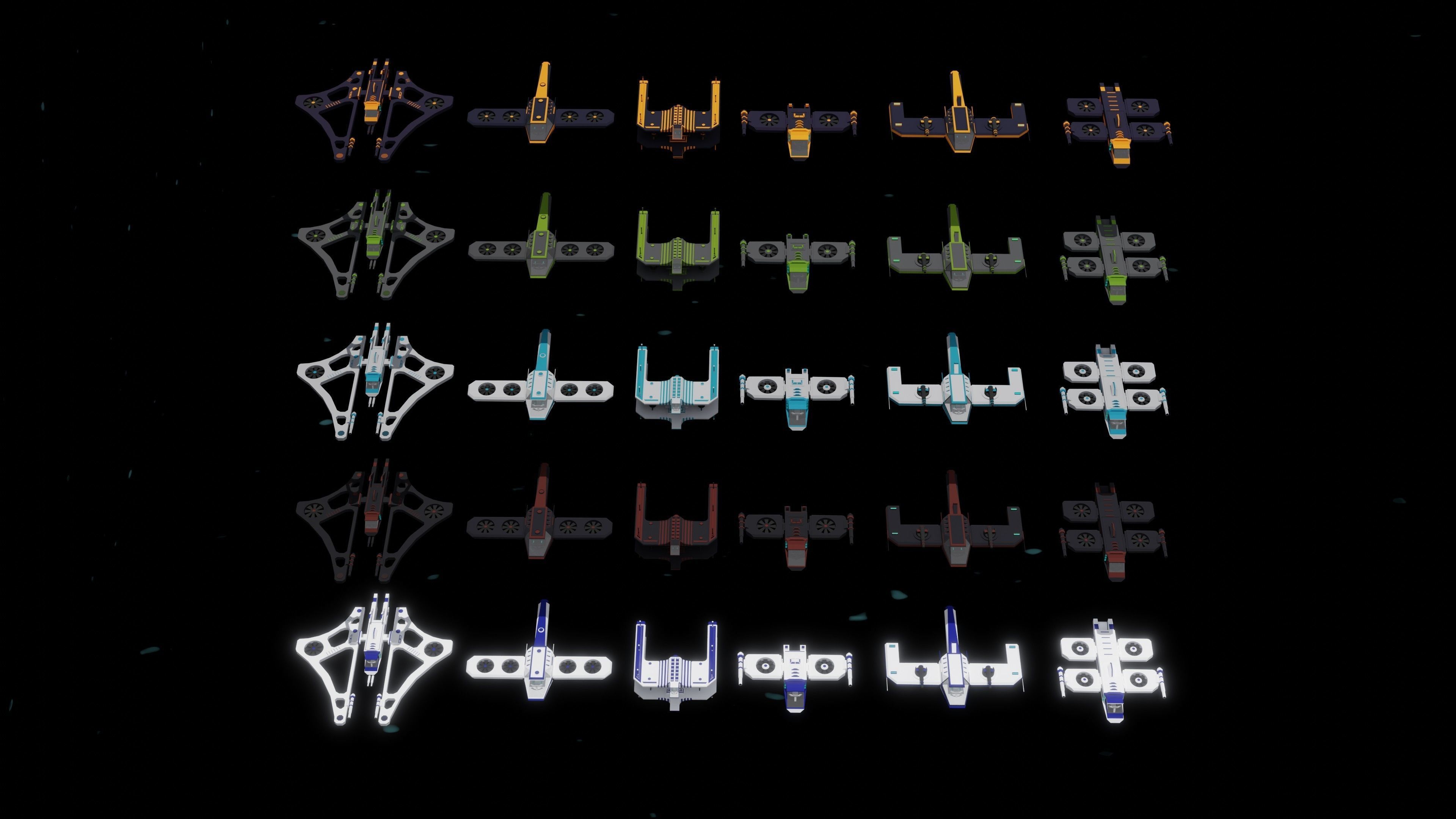 3D model 6 Sci-Fi Low Poly Ships with 5 Different Color Variations VR ...