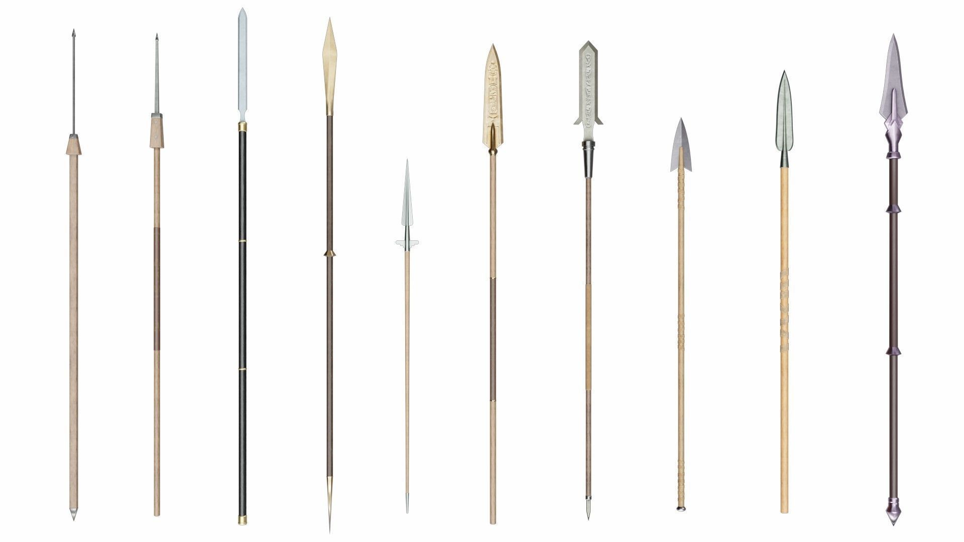 Collection of 10 spears 3D model | CGTrader