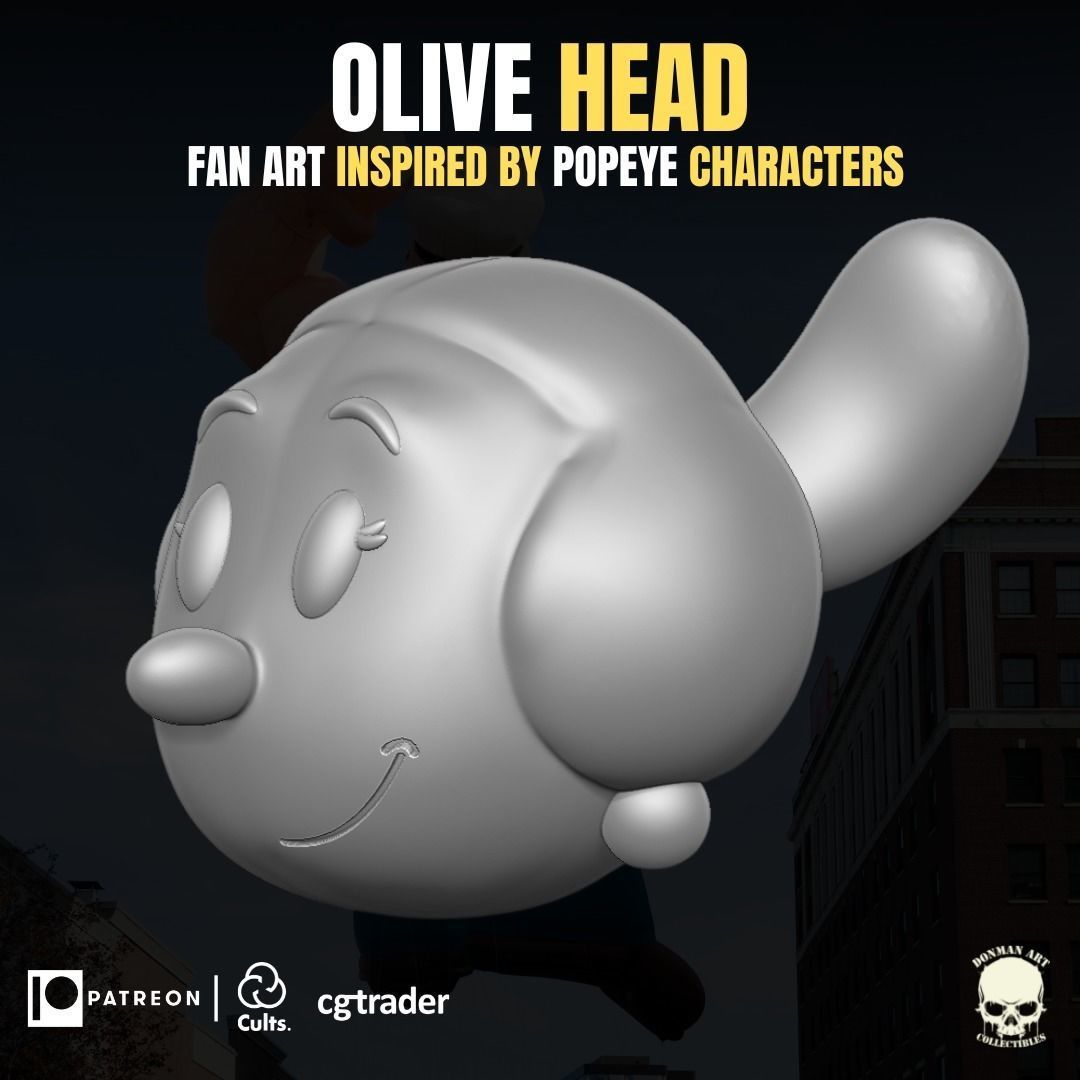 Olive from Popeye Fan Art Head 3D Printable for Action Figures 3D model ...