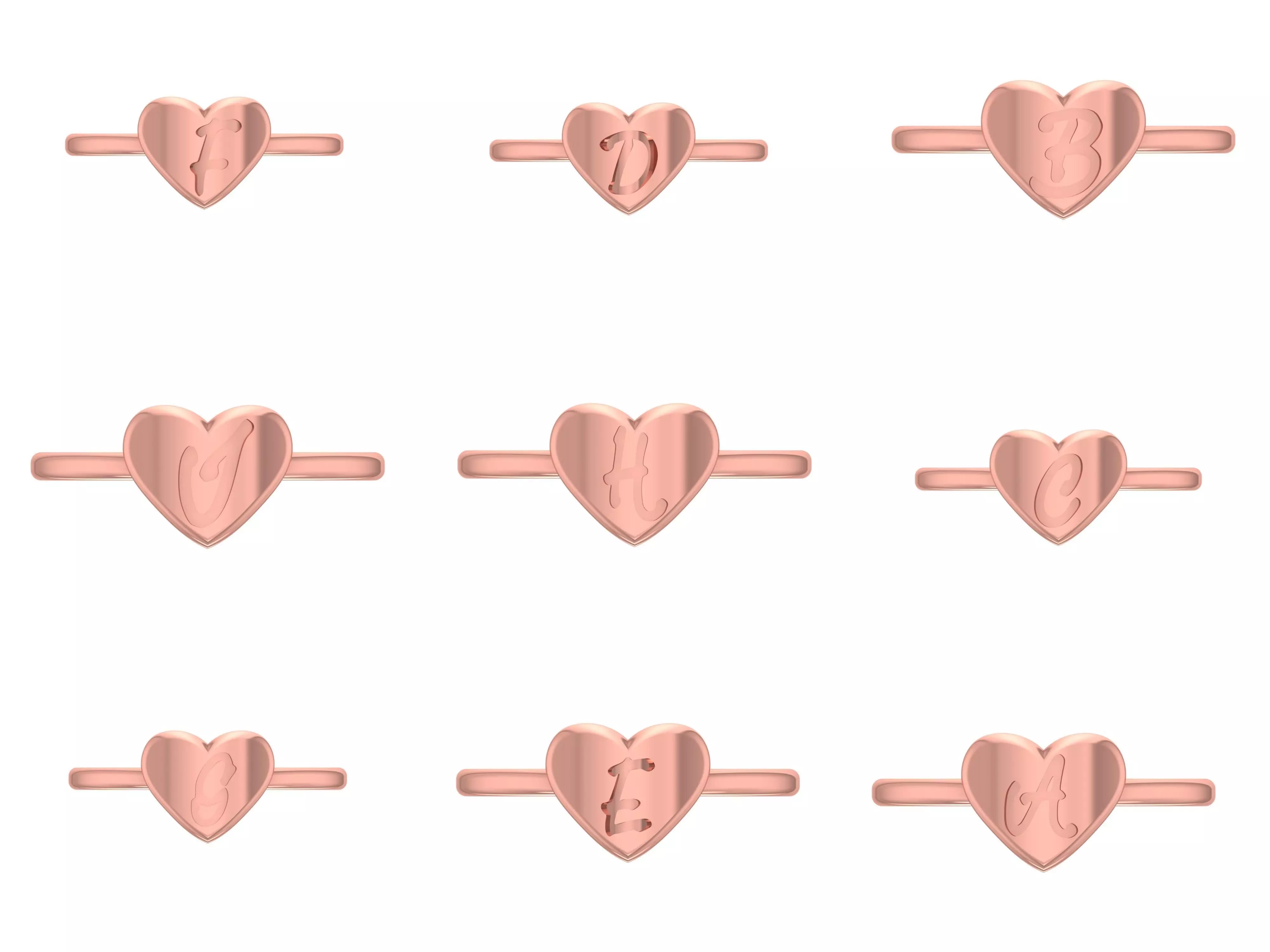 A to Z Alphabet in Heart Ring 3dm STL OBJ FBX Details Collection 3D ...