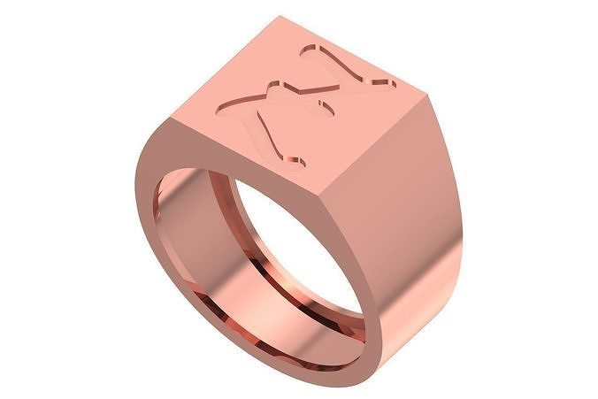 Z Alphabet Mens Signet Ring 3dm STL OBJ FBX Render Details 3D model 3D ...