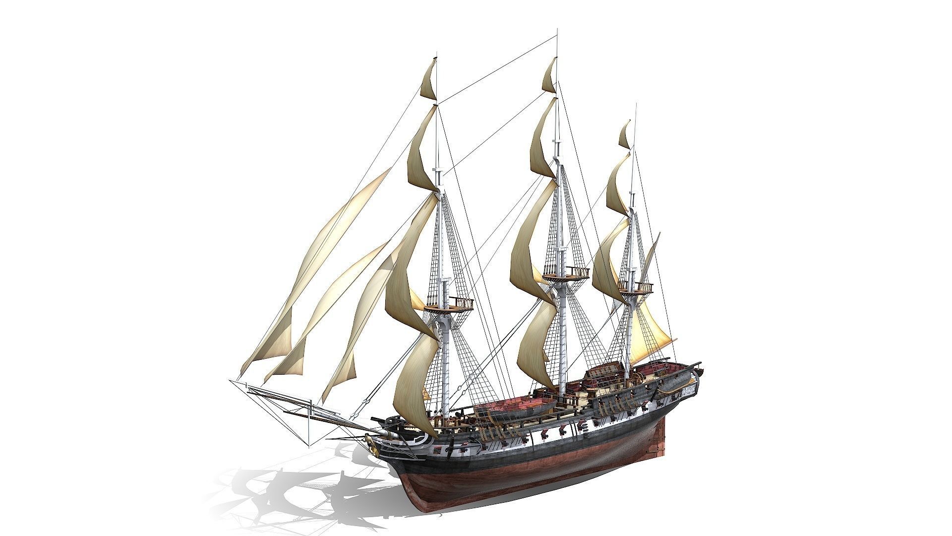 3D model USS Essex 1799 Frigate VR / AR / low-poly | CGTrader