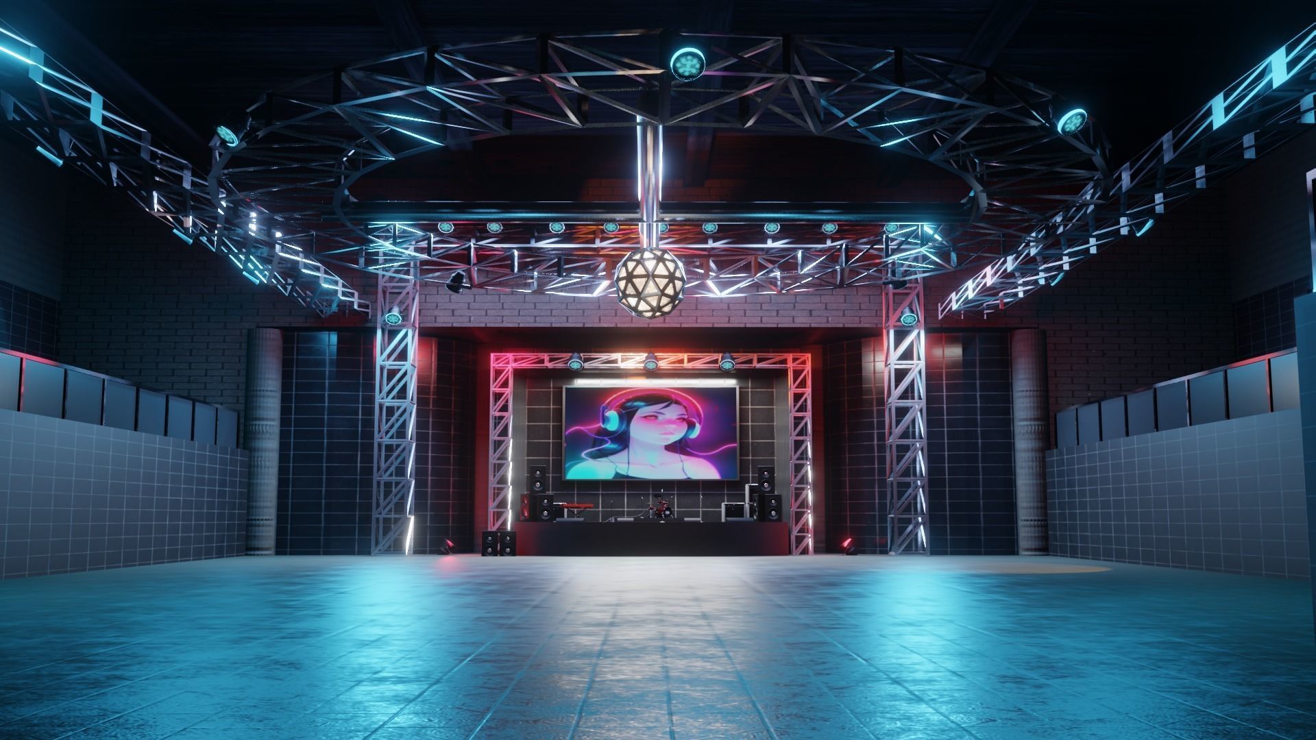 Concert stage Interior Exterior big hall Music Night Spirit 3D model ...