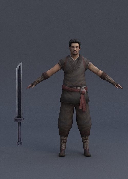 3D model Ancient Asians people warrior swordsman VR / AR / low-poly ...
