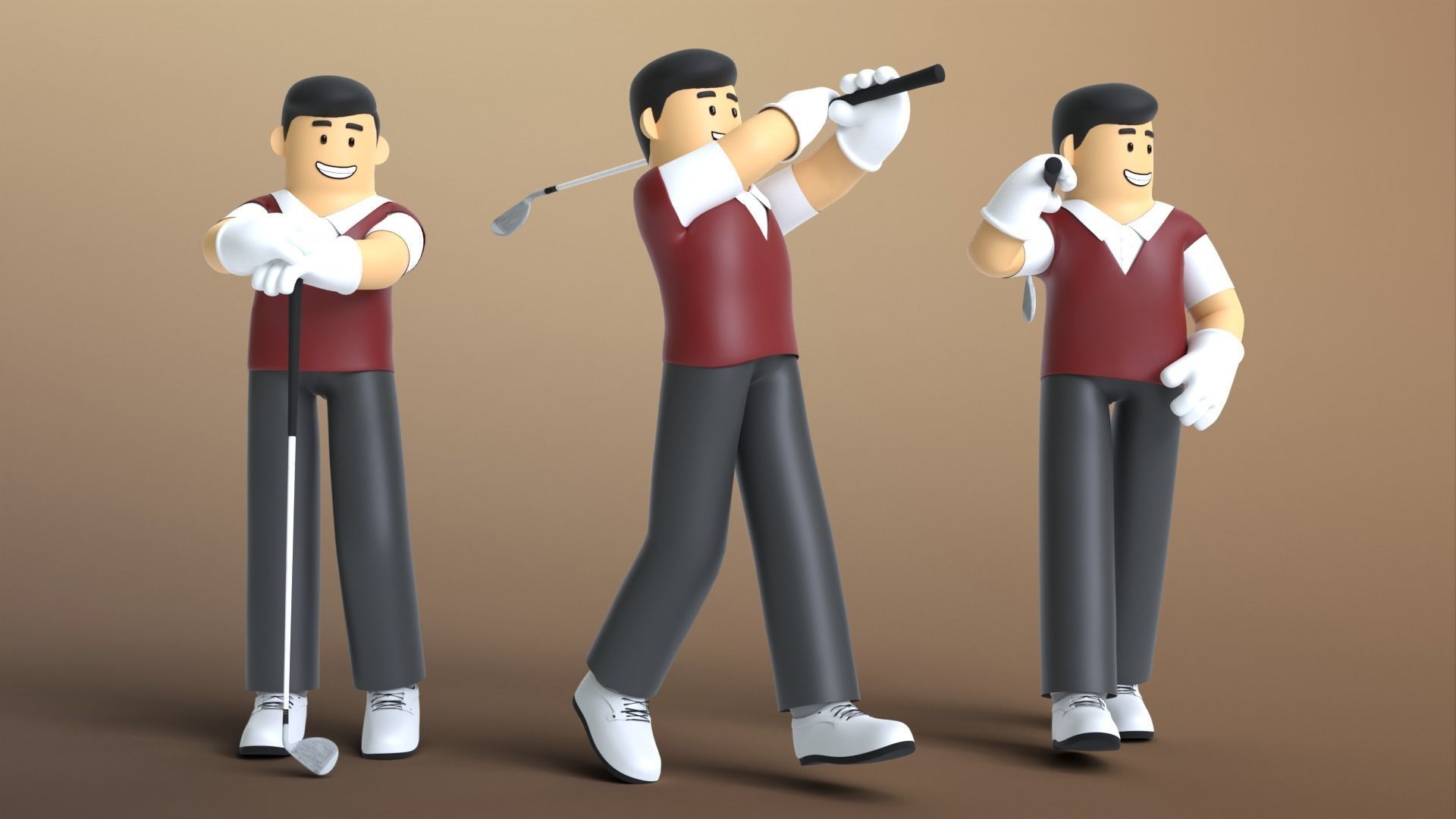 Minimal Golfer Cartoon Character 3D model rigged | CGTrader