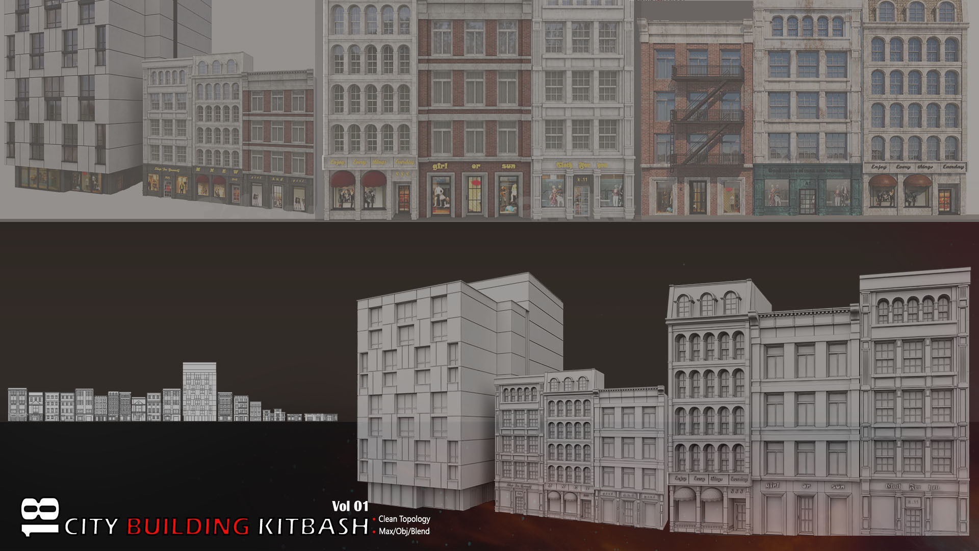 3D model 18 City Building Kitbash-High Details VR / AR / low-poly | CGTrader