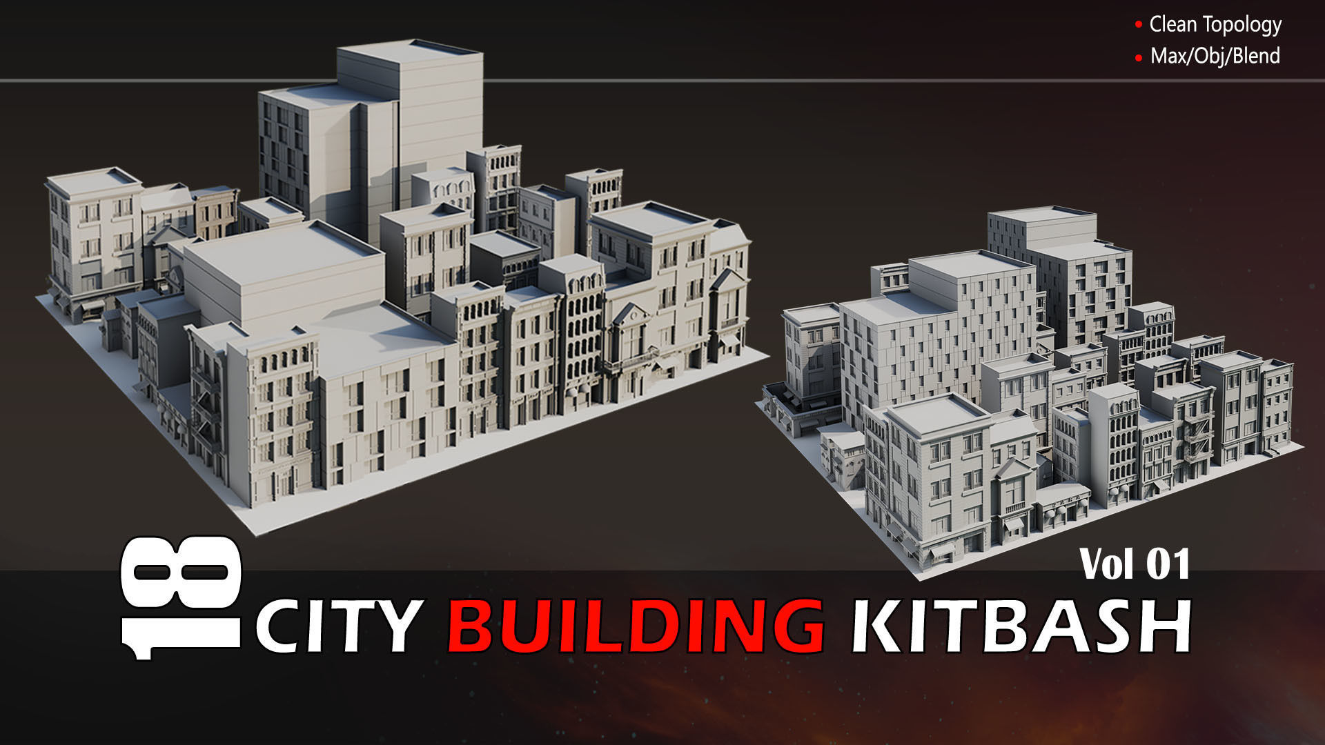 3D model 18 City Building Kitbash-High Details VR / AR / low-poly ...