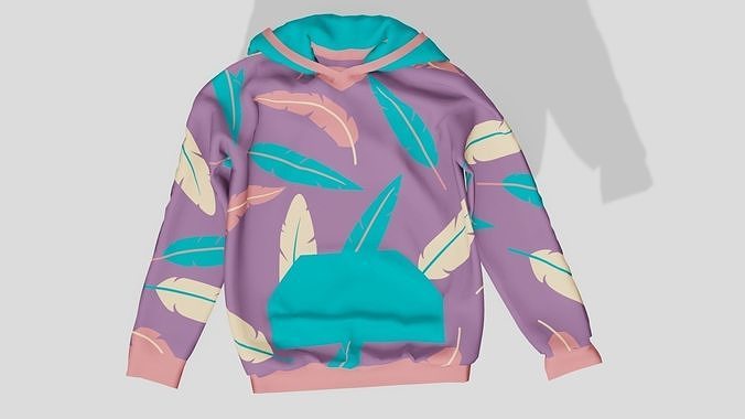 3D model Women hoodie with a pattern of feathers VR / AR / low-poly ...
