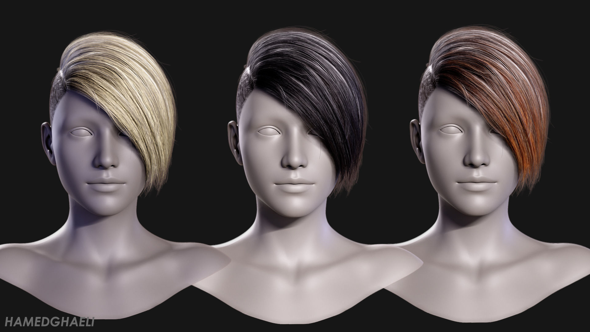 3D model Real Time Hair Card Female Hairstyle part 07 VR / AR / low ...