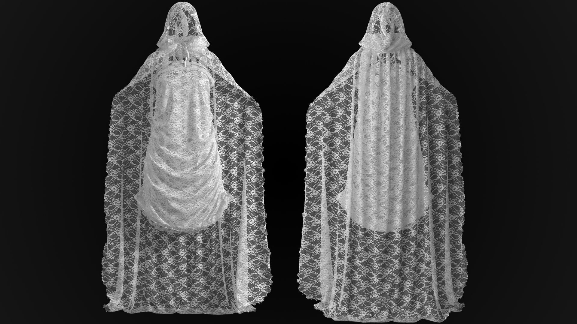 Hooded Cape and Lace Dress Fitted to Gen8 Body Mesh 3D model | CGTrader