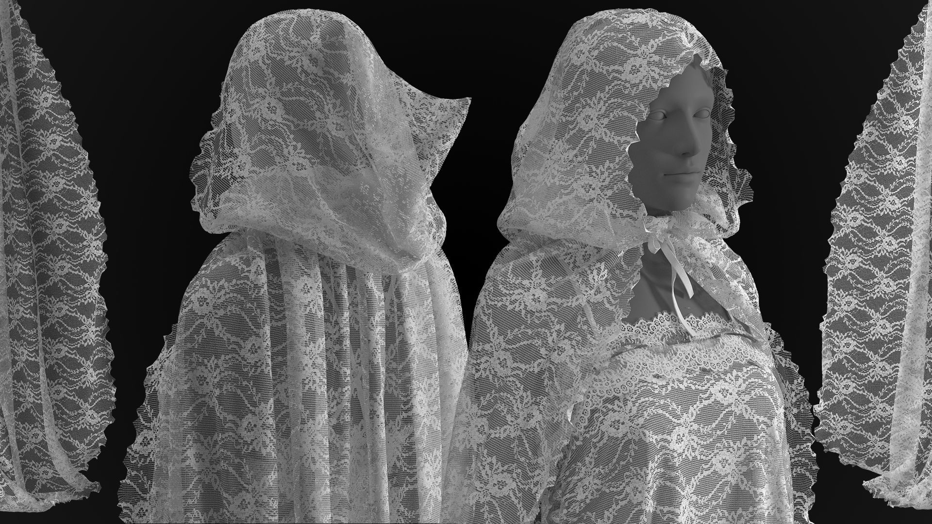 Hooded Cape and Lace Dress Fitted to Gen8 Body Mesh 3D model | CGTrader