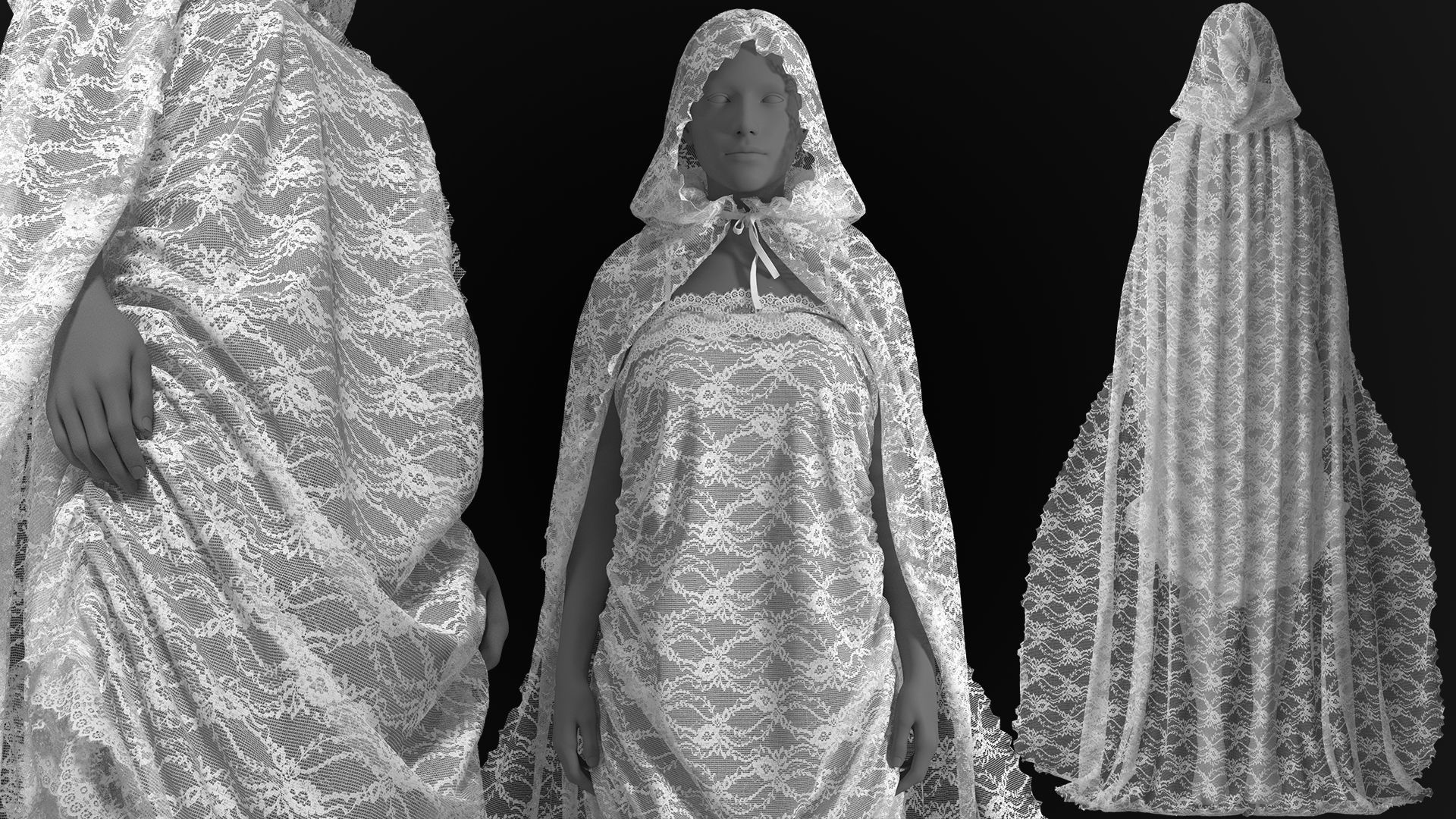 Hooded Cape and Lace Dress Fitted to Gen8 Body Mesh 3D model | CGTrader
