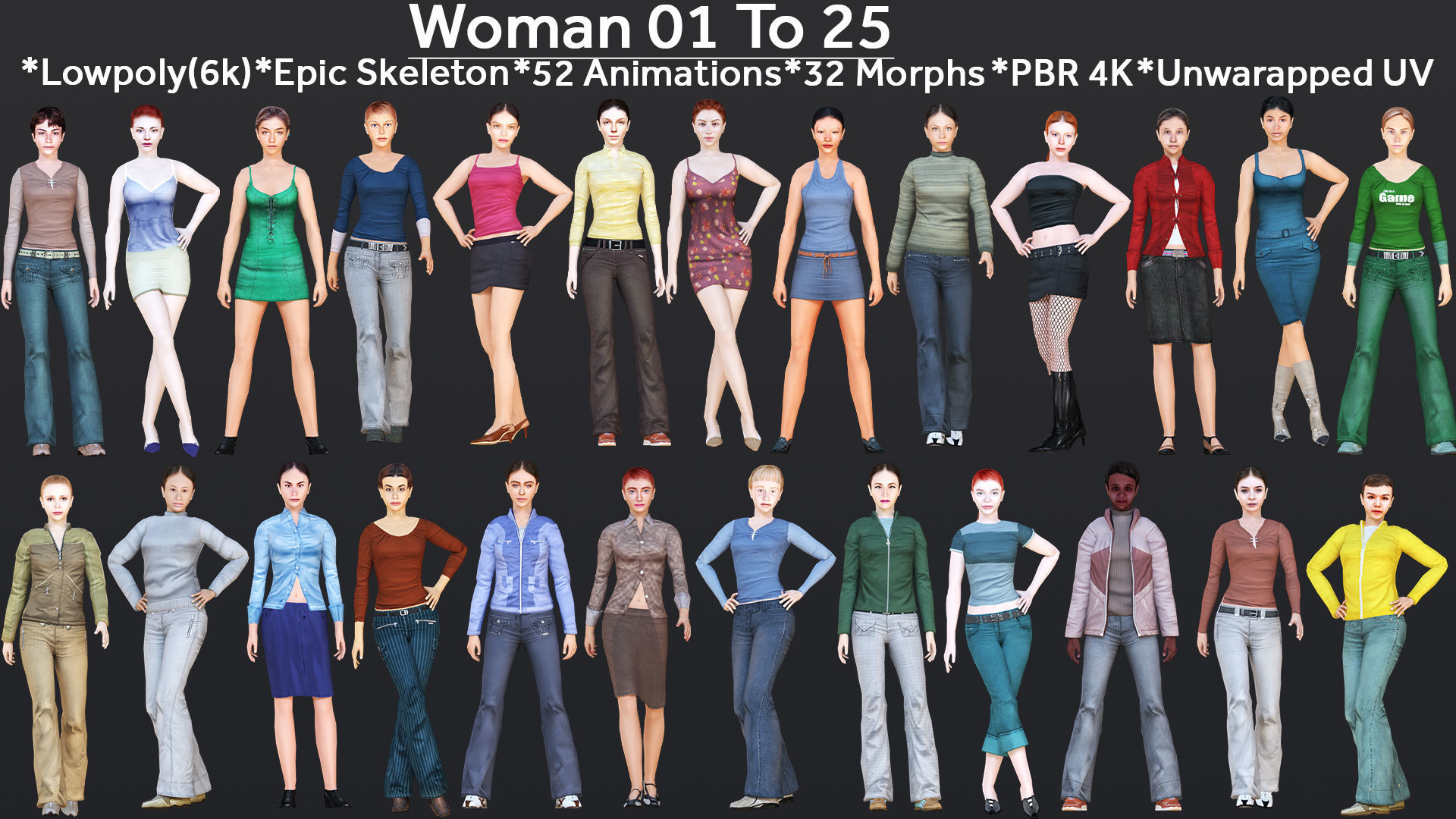 3D model Woman 1 To 25 With 52 Animations 32 Morphs VR / AR / low-poly ...