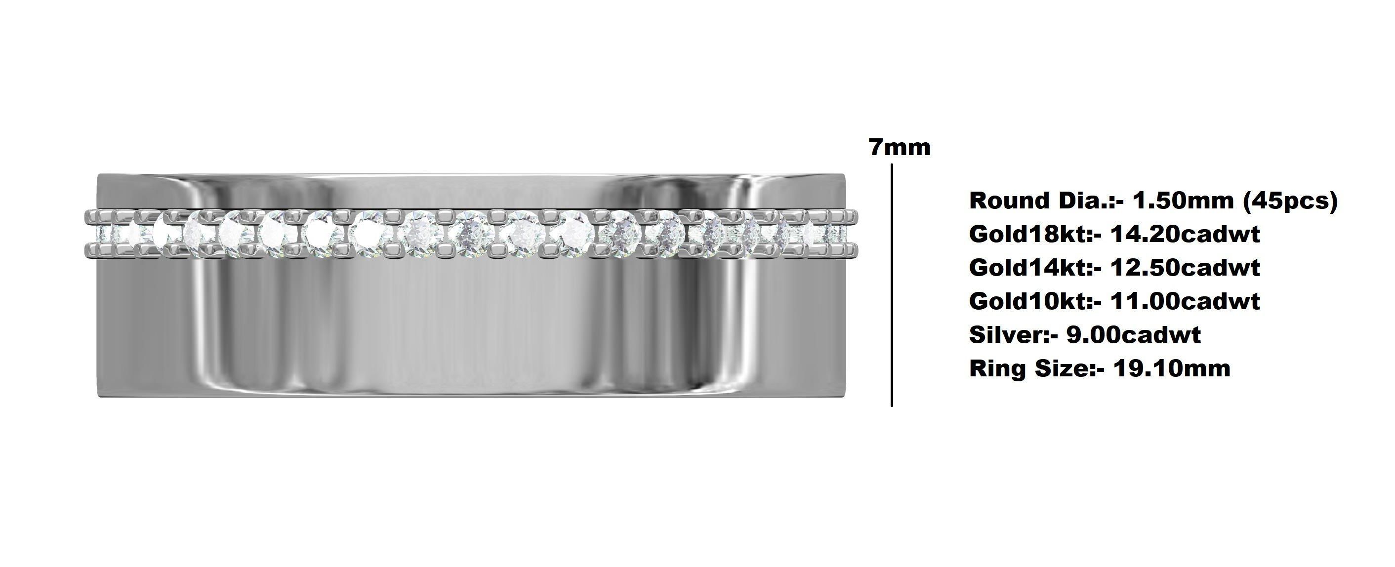 Simple Single Row Diamond Wedding Band for Men 3D model 3D printable ...