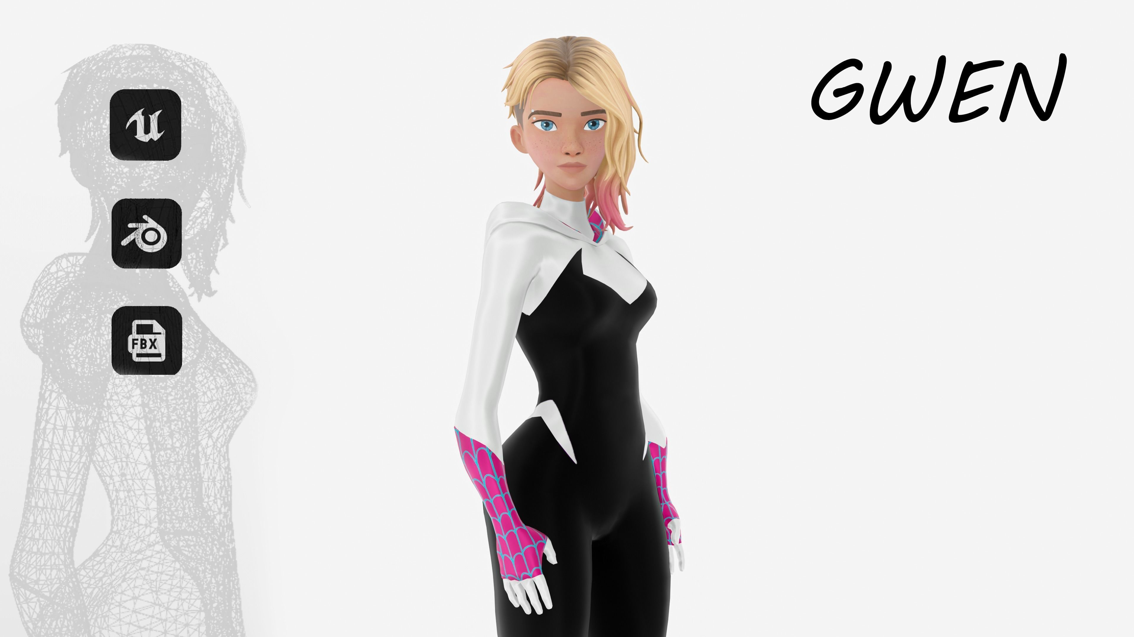 Gwen Stacy - Spiderwomen - Game ready 3D model Low-poly 3D model 3D ...