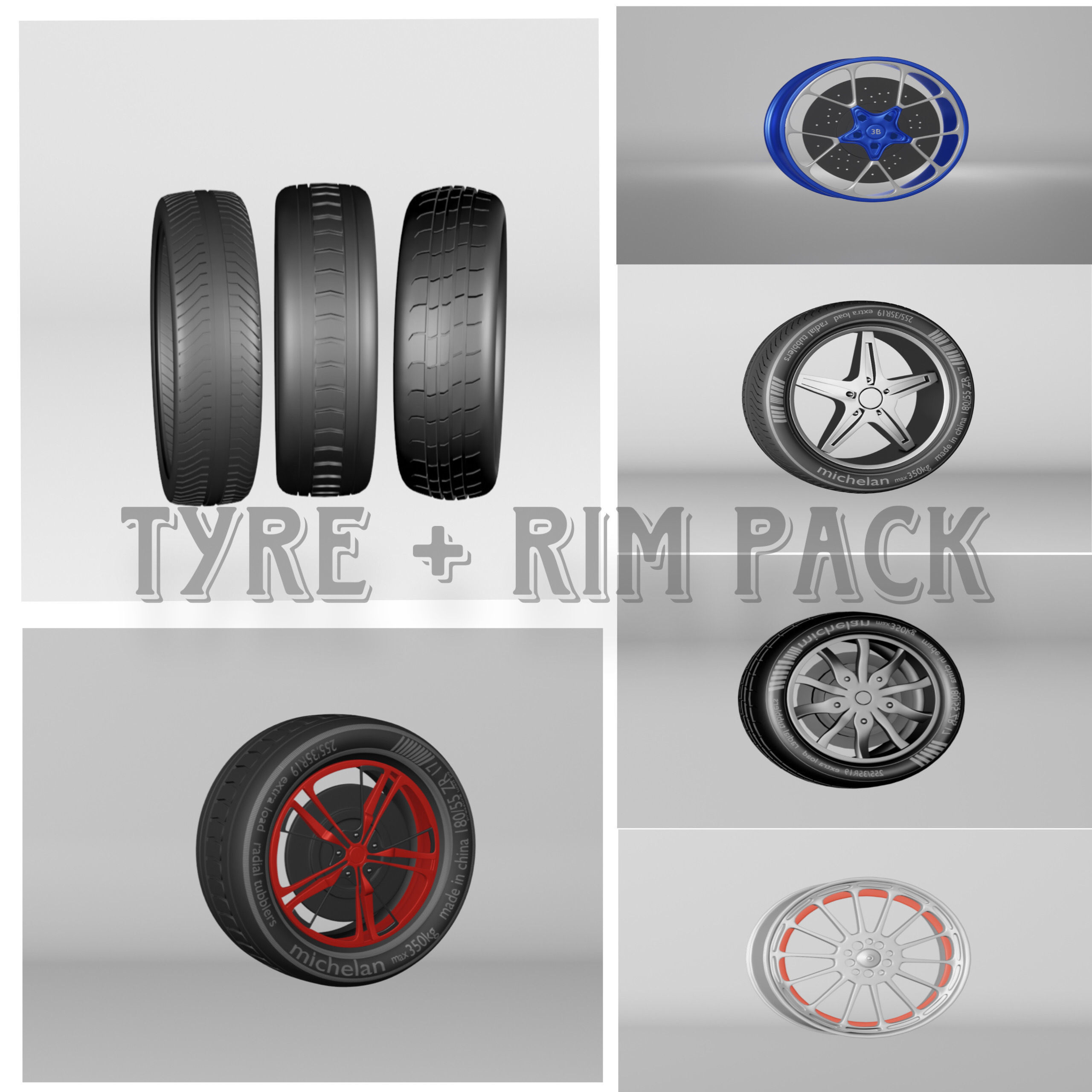 3d tyre and rim pack 3D model | CGTrader
