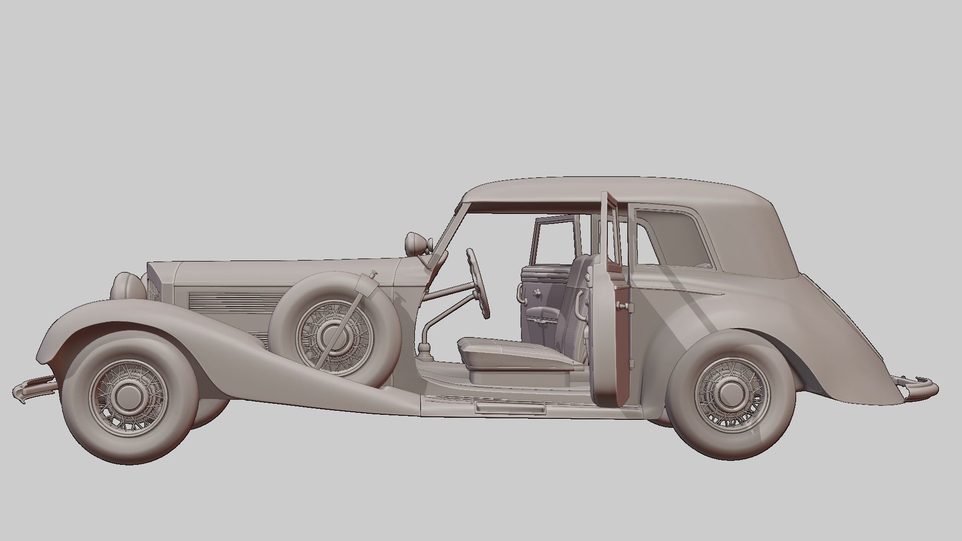 3D model 1930-50s Antique game-ready rigged drivable car with interiors ...