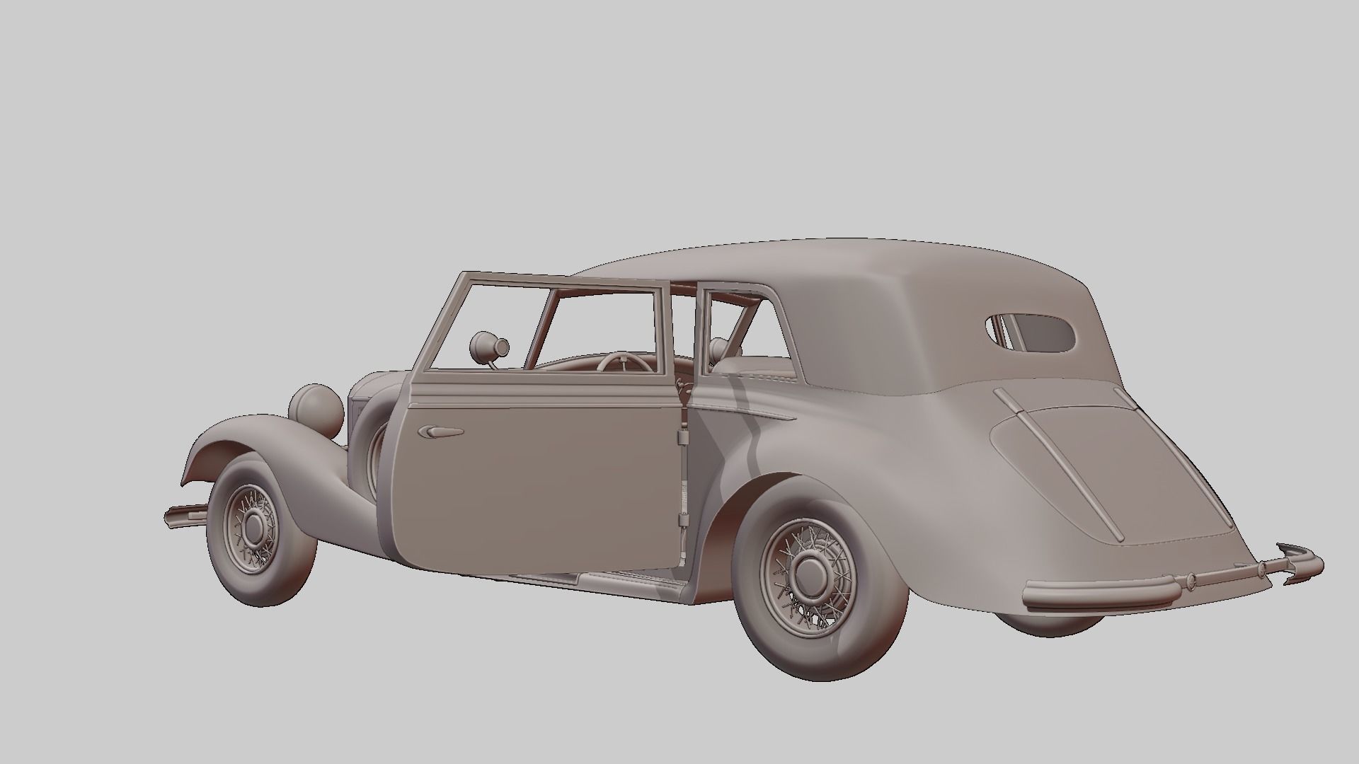 3D model 1930-50s Antique game-ready rigged drivable car with interiors ...