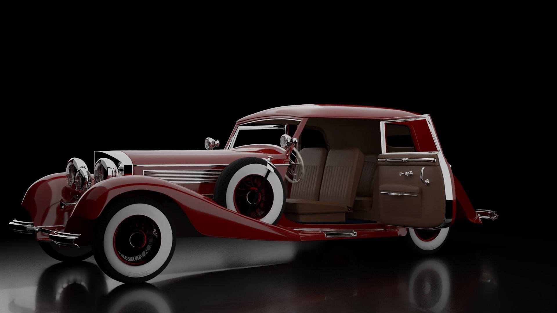 3D model 1930-50s Antique game-ready rigged drivable car with interiors ...
