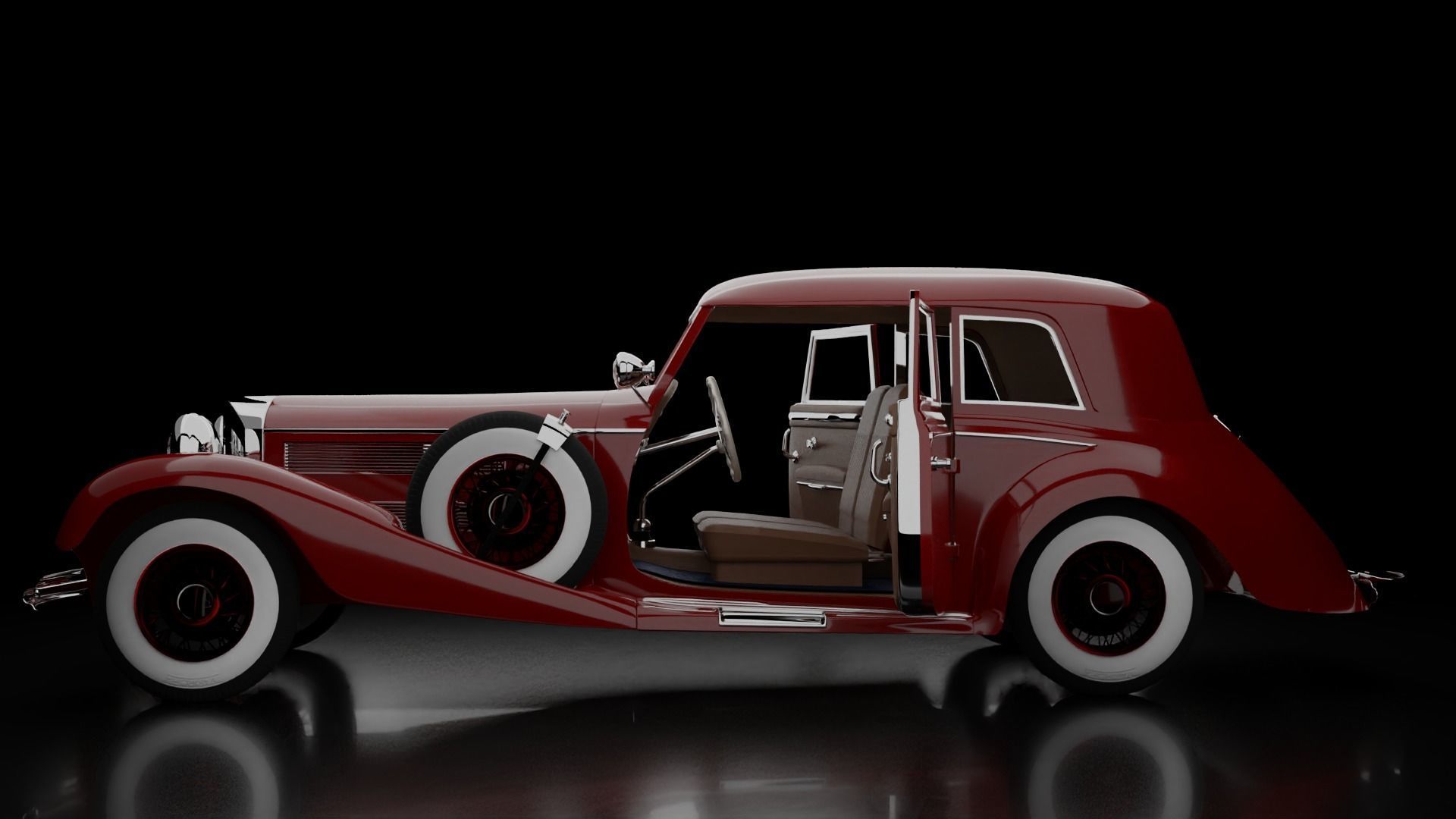 3D model 1930-50s Antique game-ready rigged drivable car with interiors ...