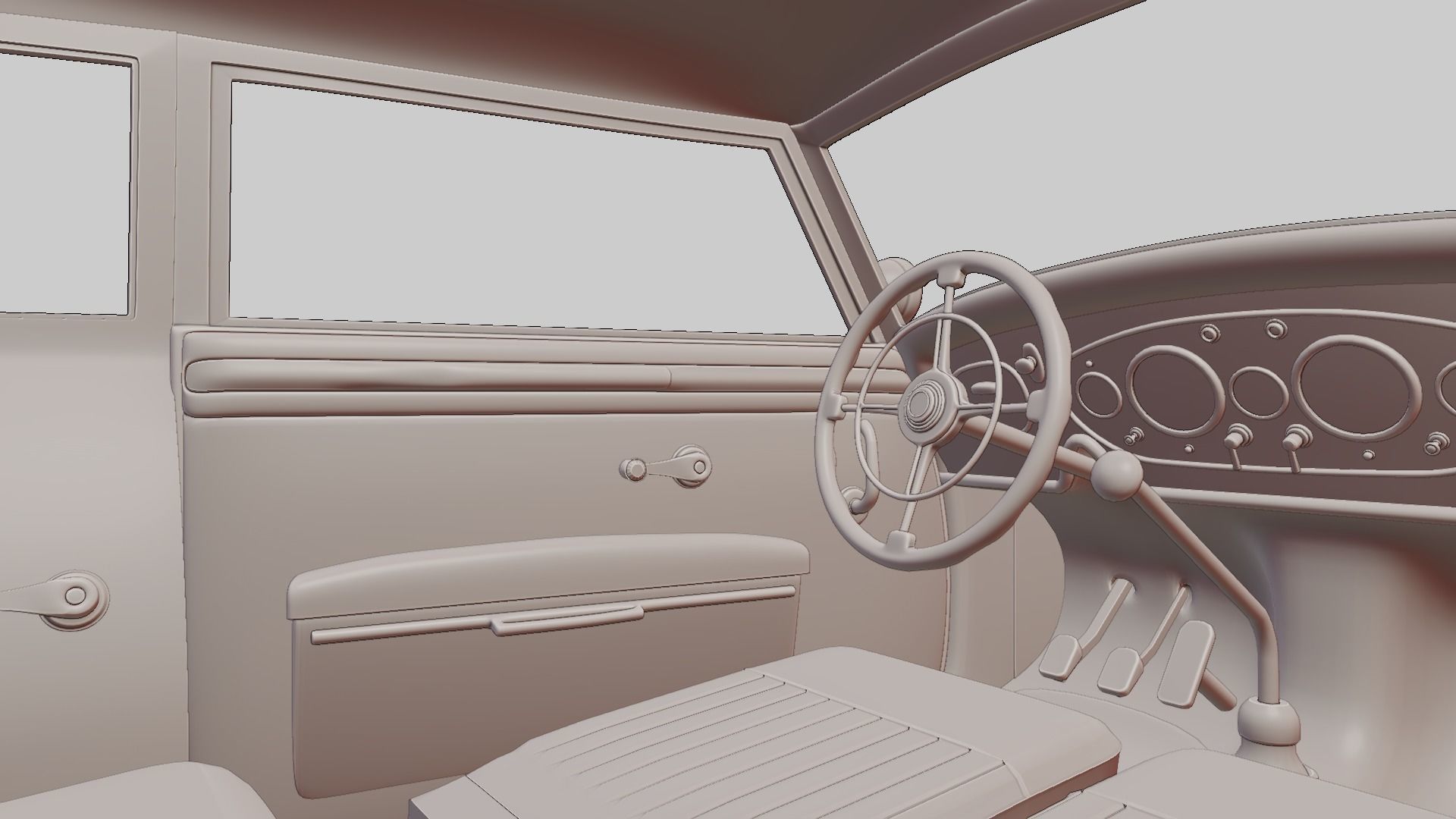 3D model 1930-50s Antique game-ready rigged drivable car with interiors ...