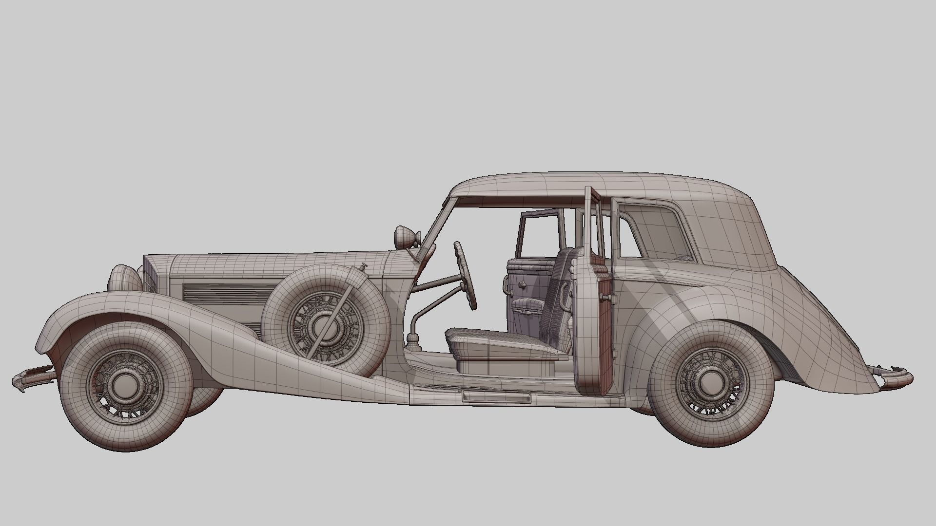 3D model 1930-50s Antique game-ready rigged drivable car with interiors ...