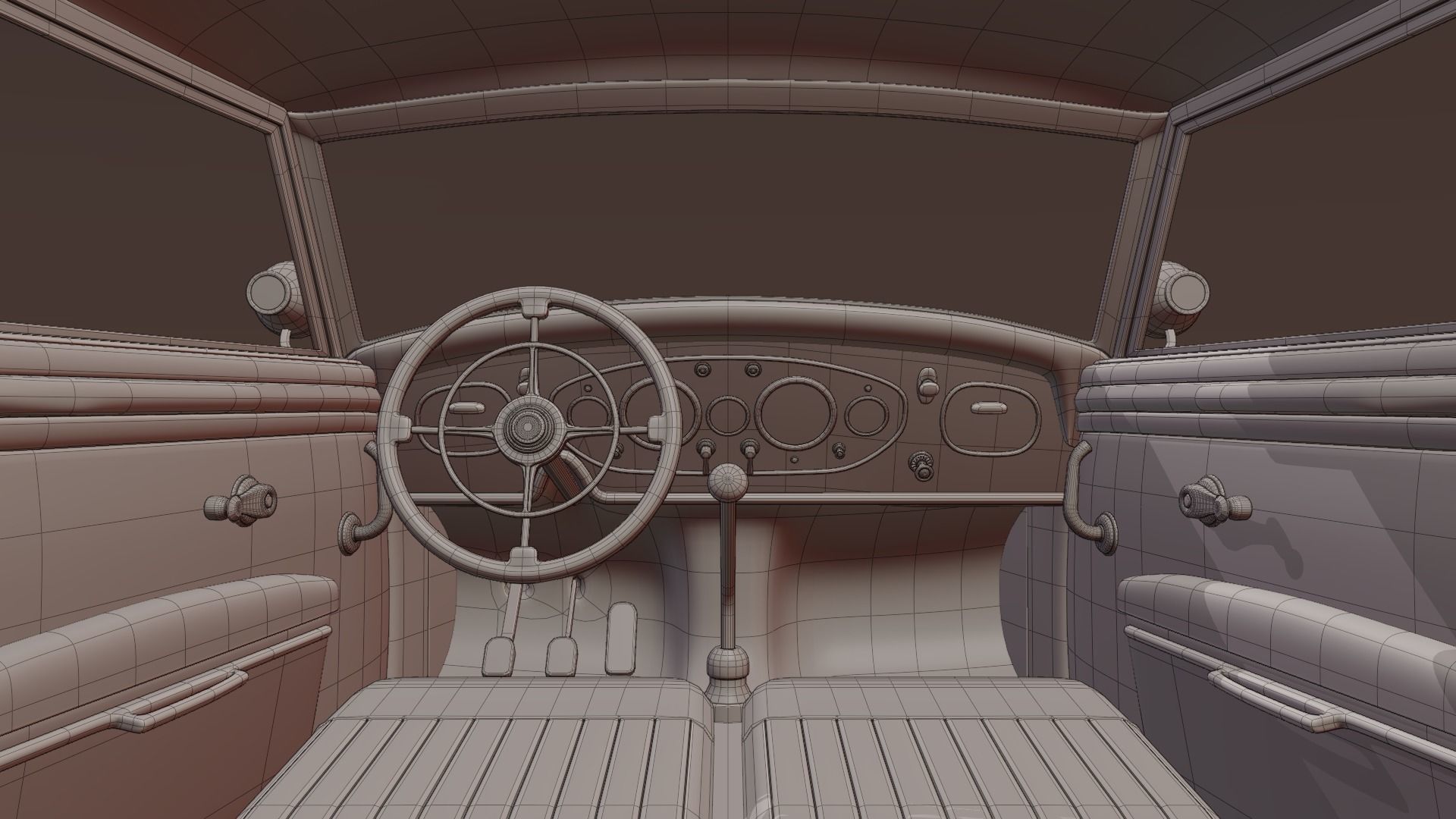 3D model 1930-50s Antique game-ready rigged drivable car with interiors ...