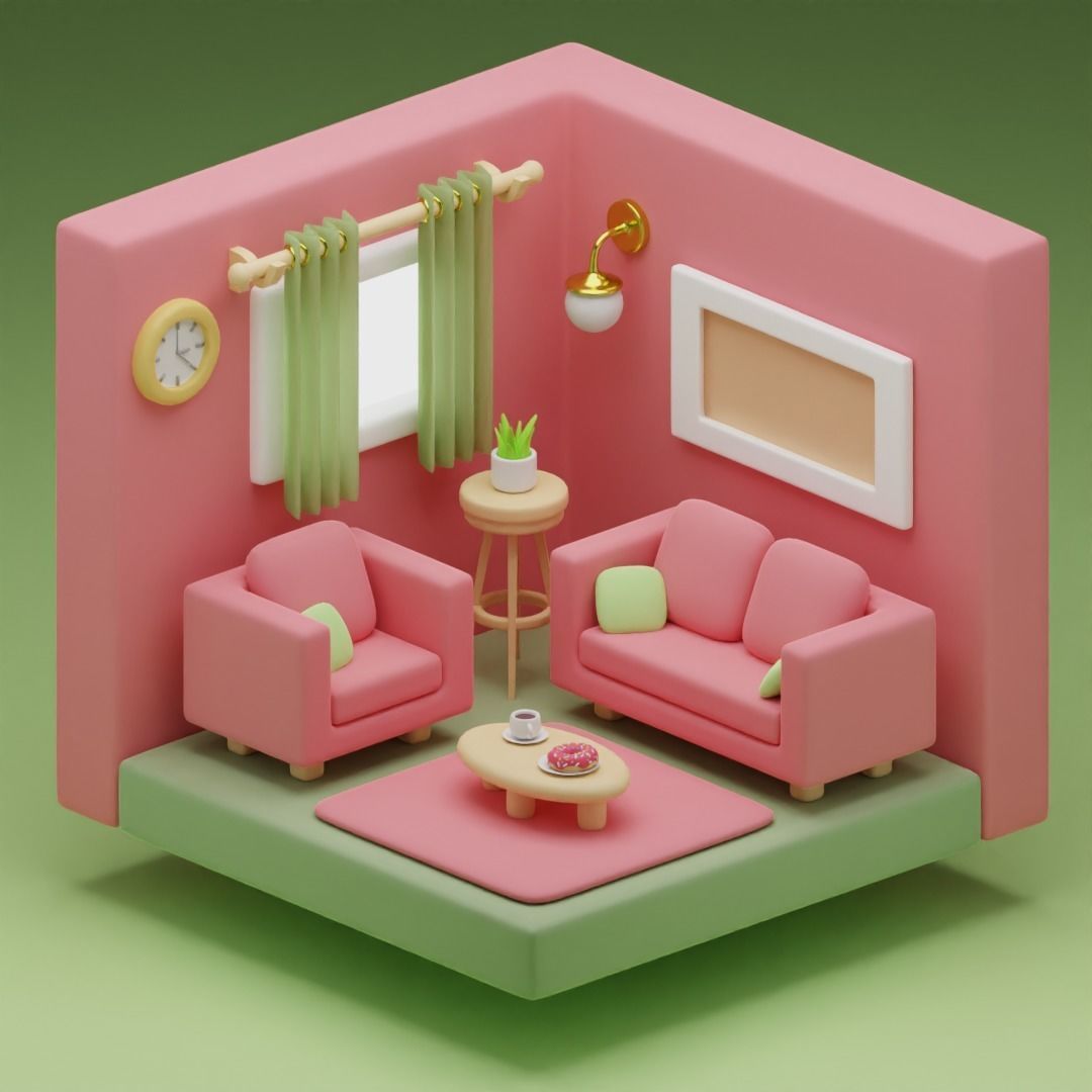 Stylized Isometric Living Room free 3D model | CGTrader