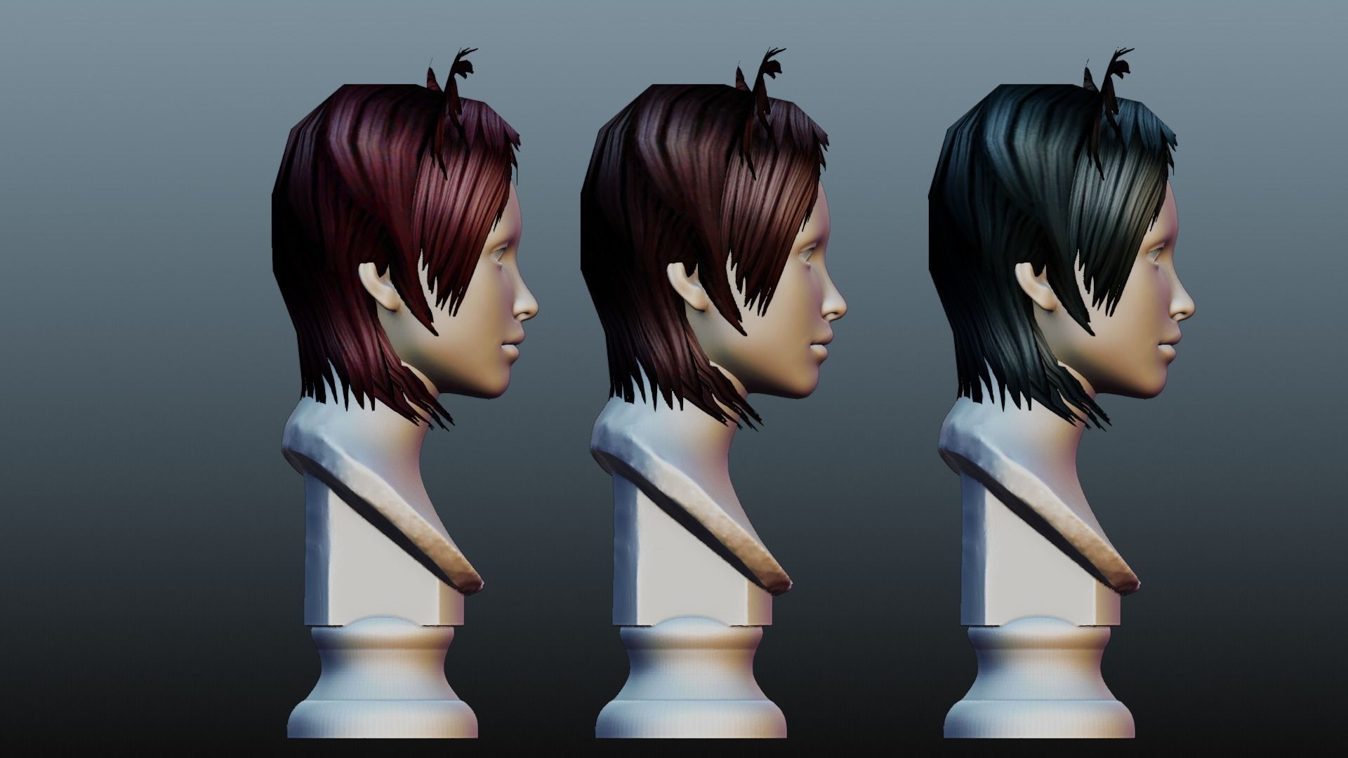 3D model Female hair low poly 3 color model VR / AR / low-poly | CGTrader