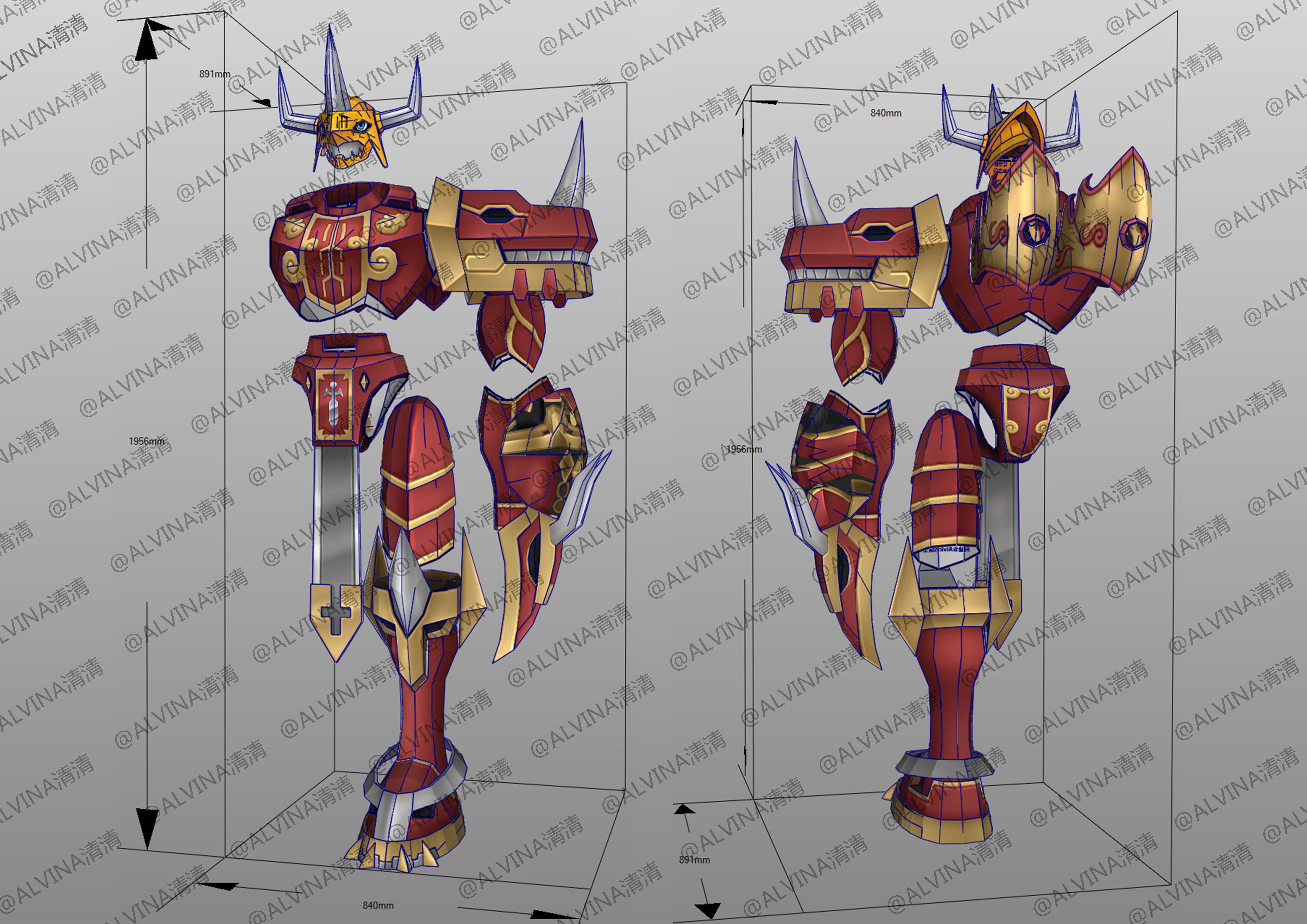 3D model Emperor Kaiser Greymon- Cosplay Pepakura Foam Template VR / AR ...