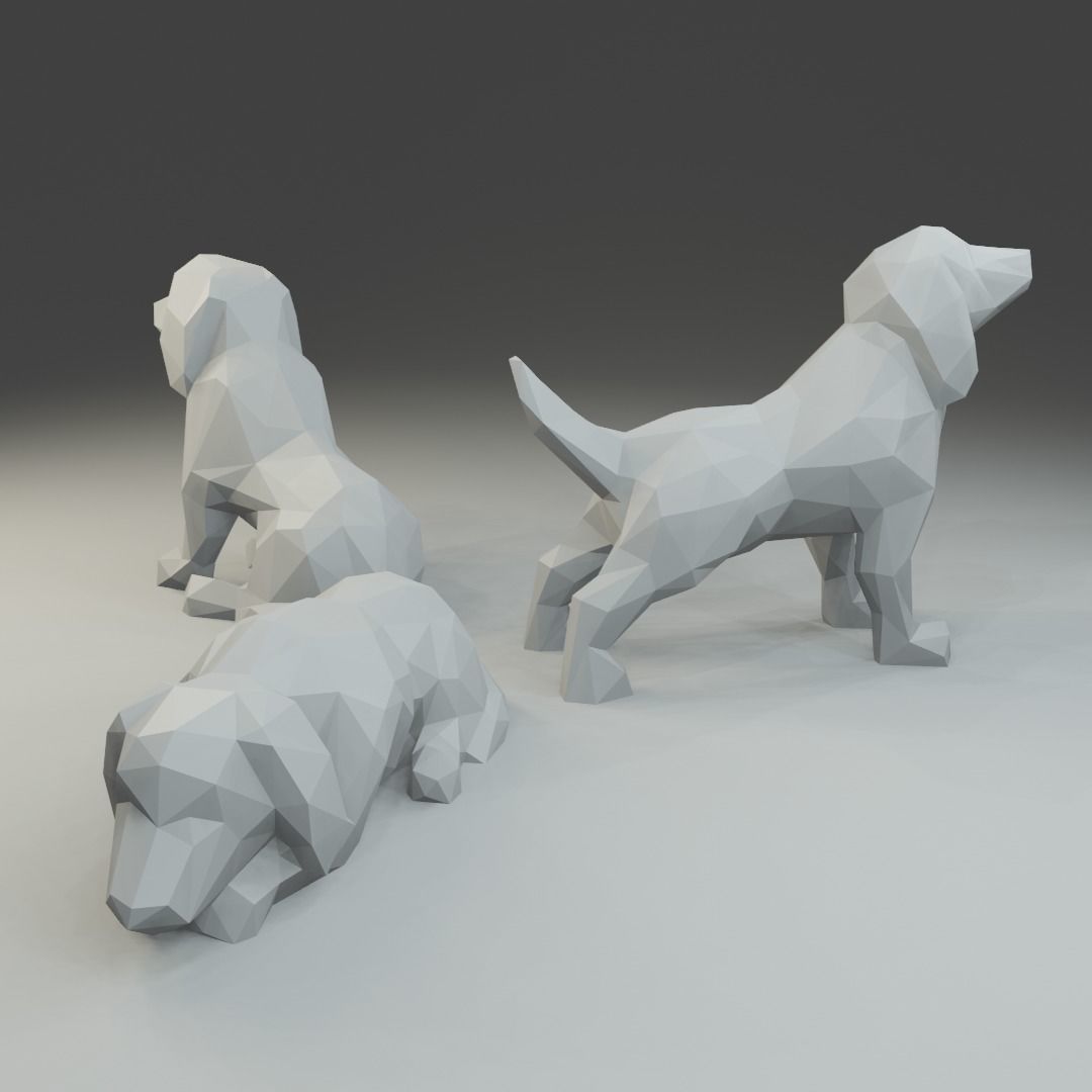Low polygon retriever 3D print model in three poses 3D model 3D ...