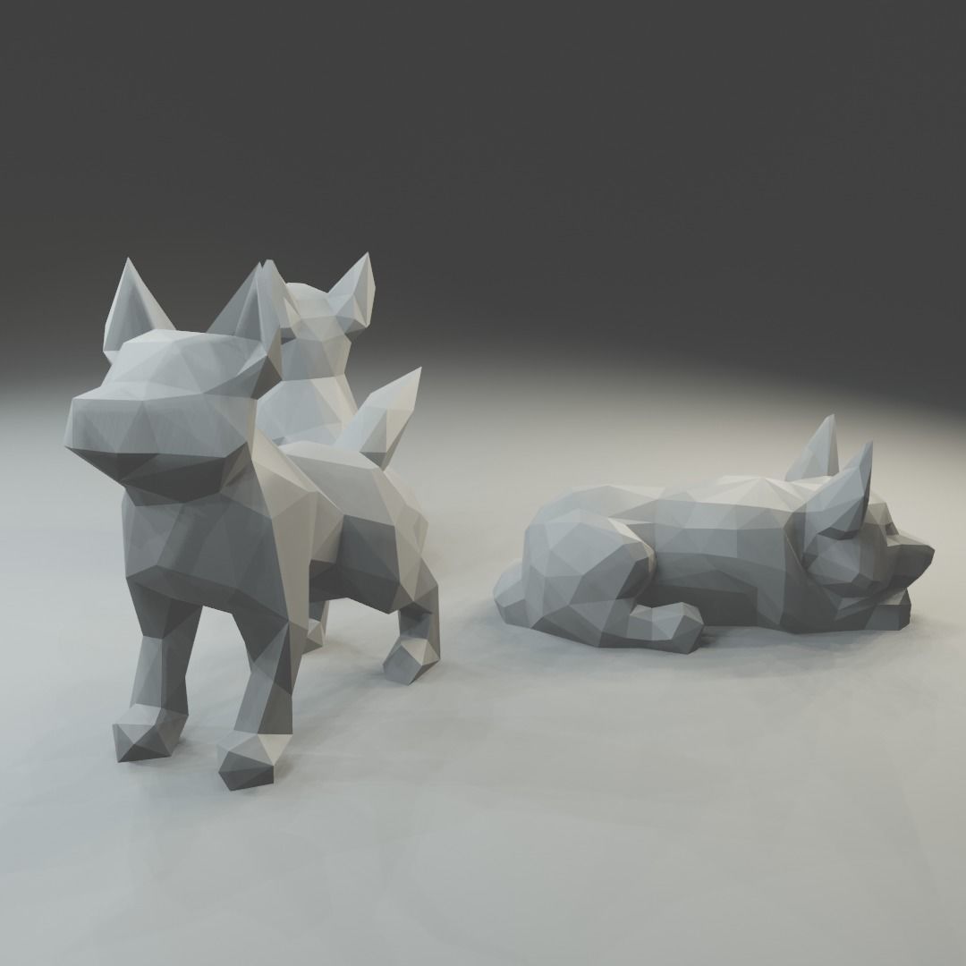Low polygon husky 3D print model in three poses 3D model 3D printable ...