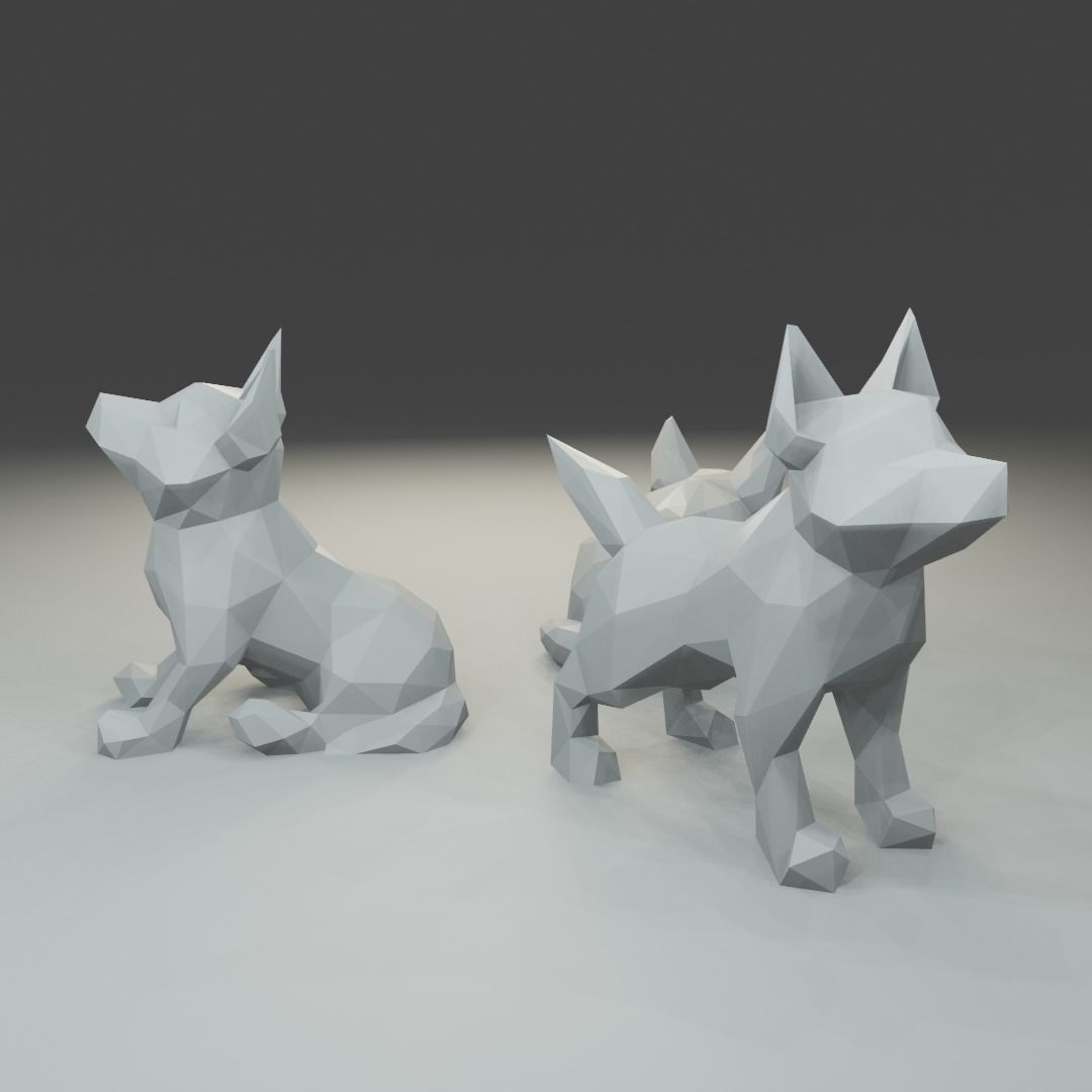 Low polygon husky 3D print model in three poses 3D model 3D printable ...